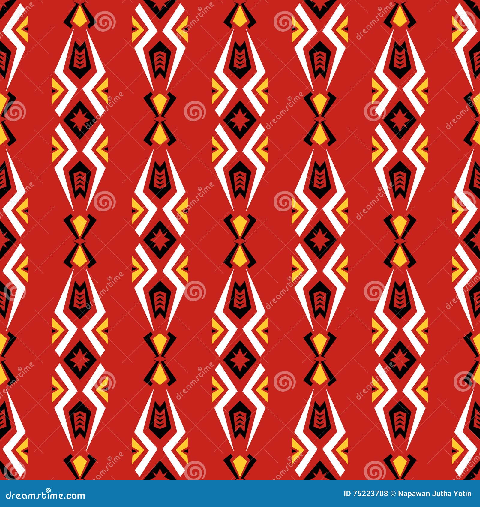 Seamless Native Vector Pattern Ethnic Tribal Texture on Red Back Stock ...