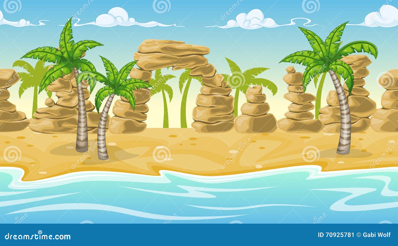 Seamless Natur Beach Landscape Cartoon Vector | CartoonDealer.com #70925621