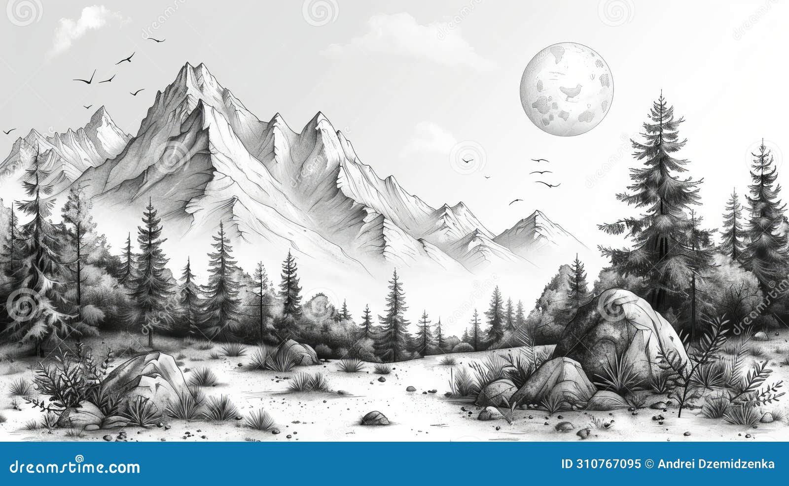 This Seamless Natural Landscape Pattern Features a Hand Drawn Line ...