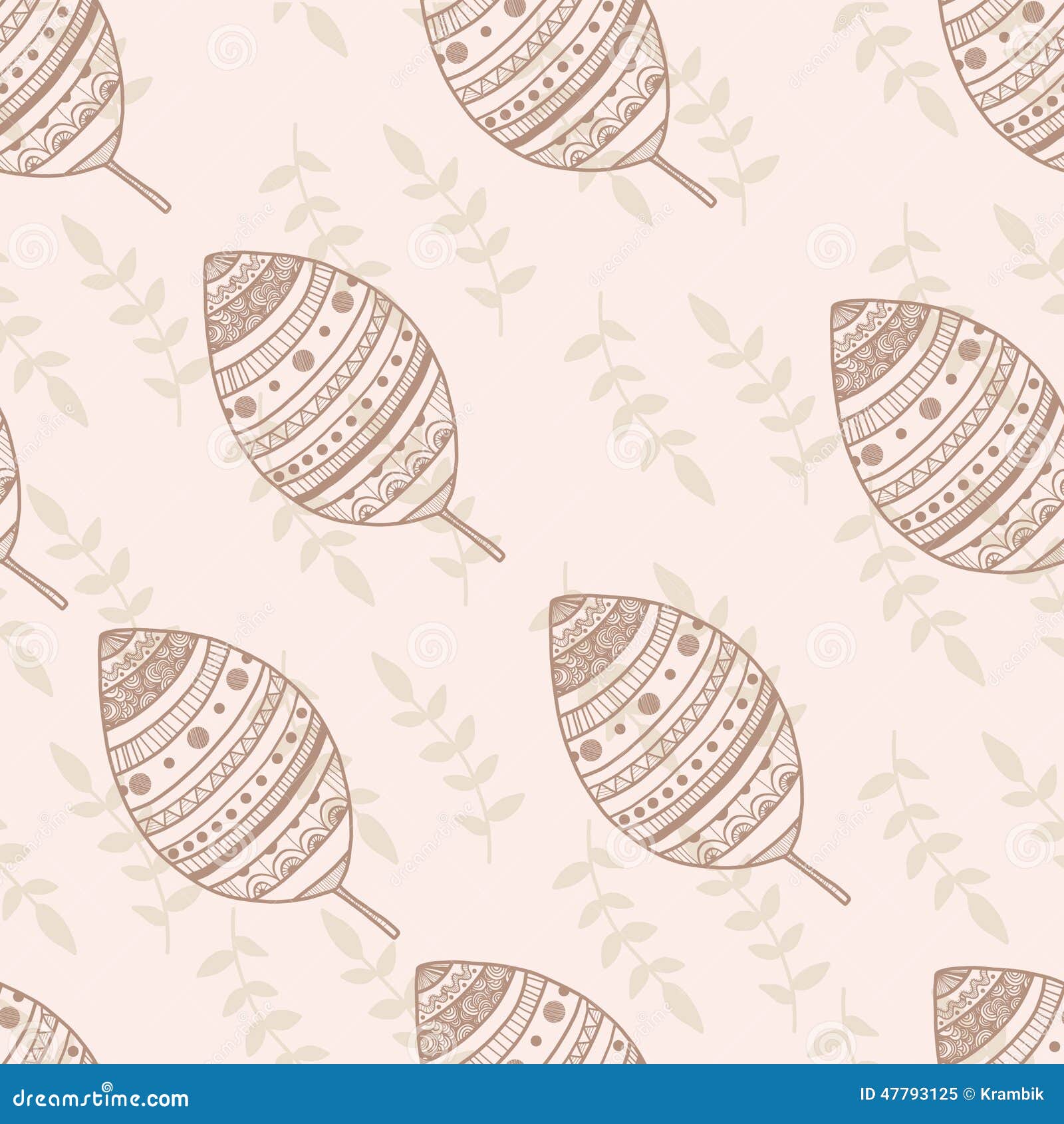 Seamless Nature Pattern Ethnic Leaf Hand Drawn Stock Vector ...