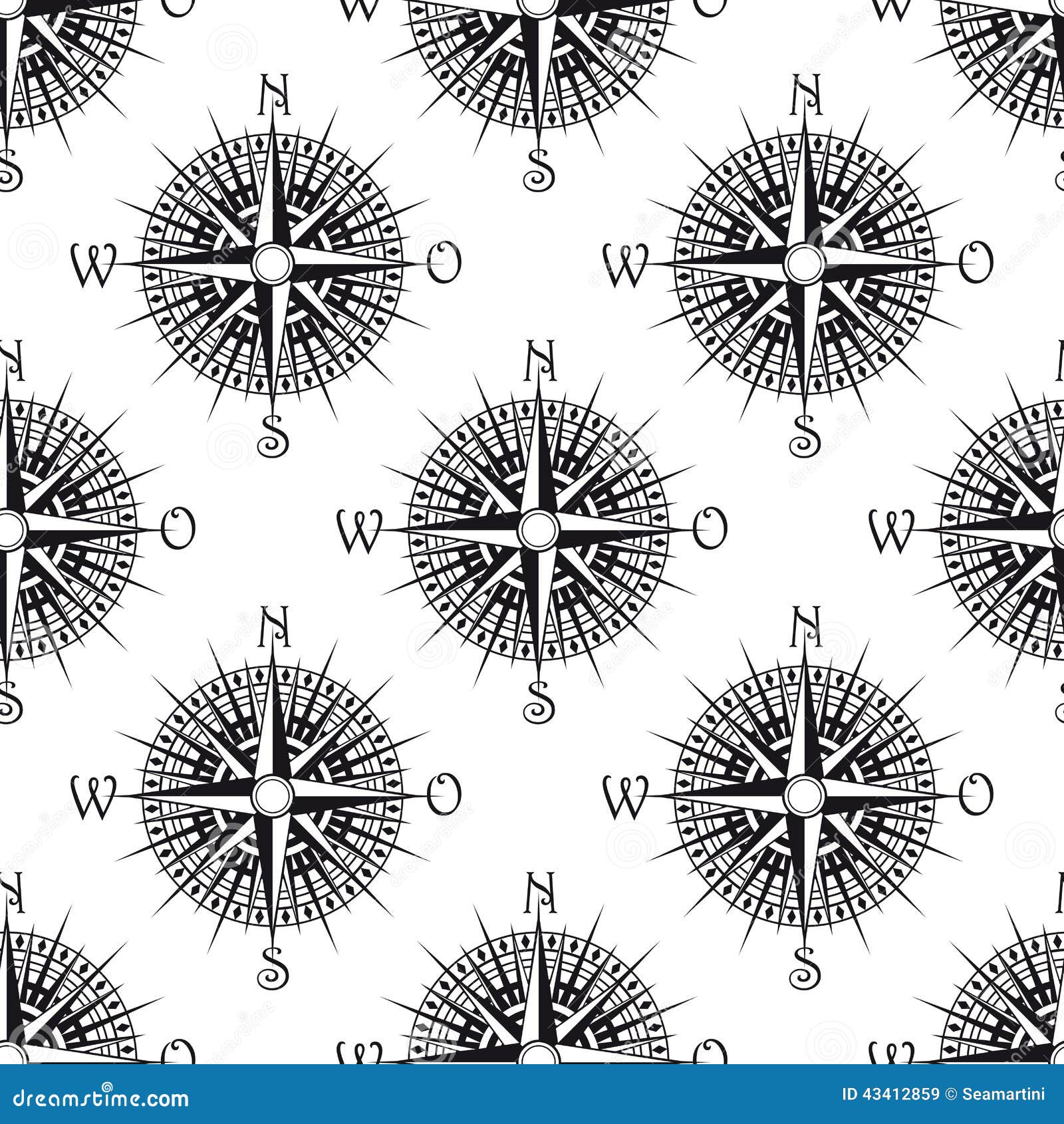 Seamless Nautical Pattern with Old Compass Stock Vector - Illustration ...