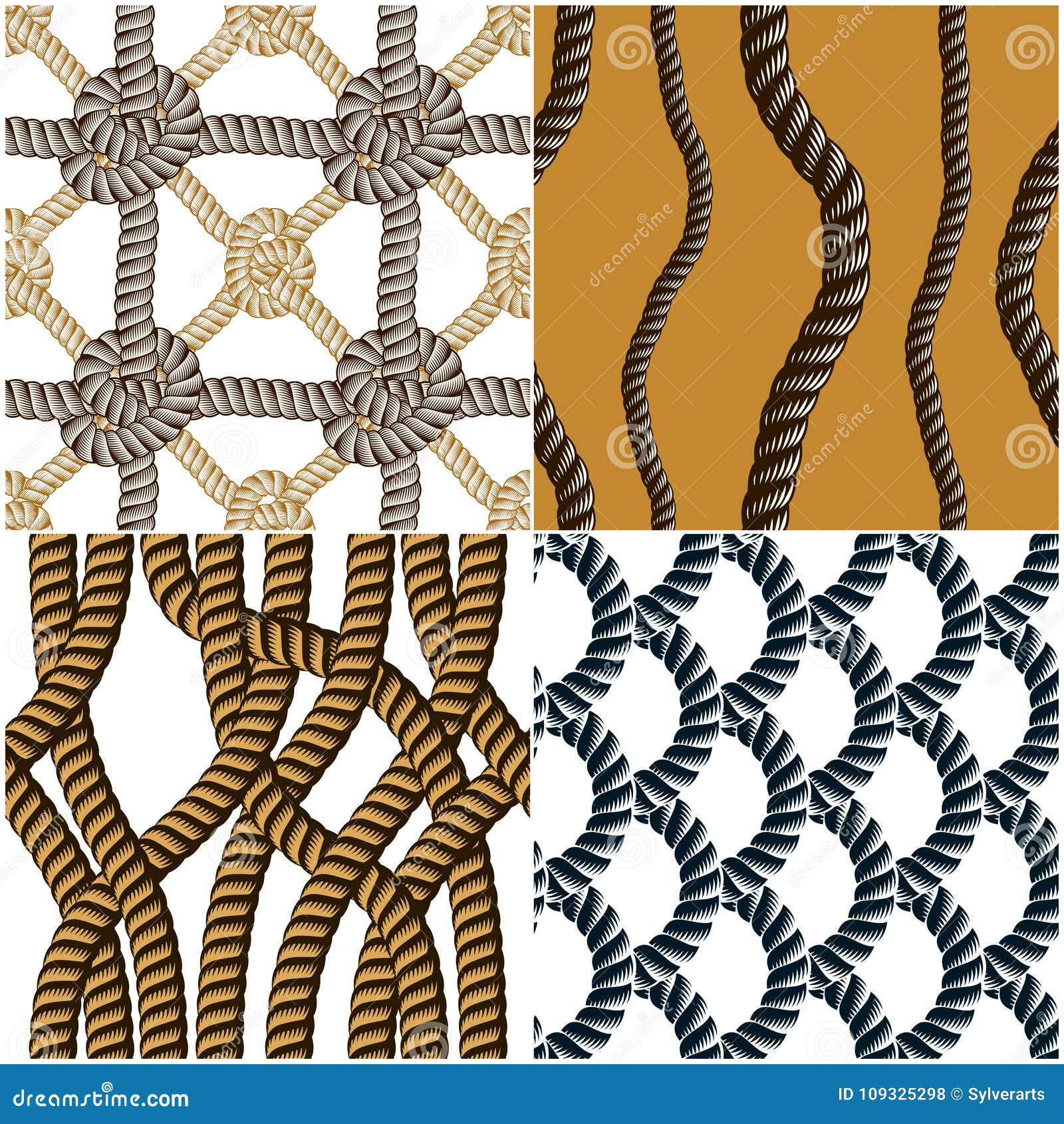 Seamless Nautical Rope Patterns Set. Endless Navy Illustr Stock ...