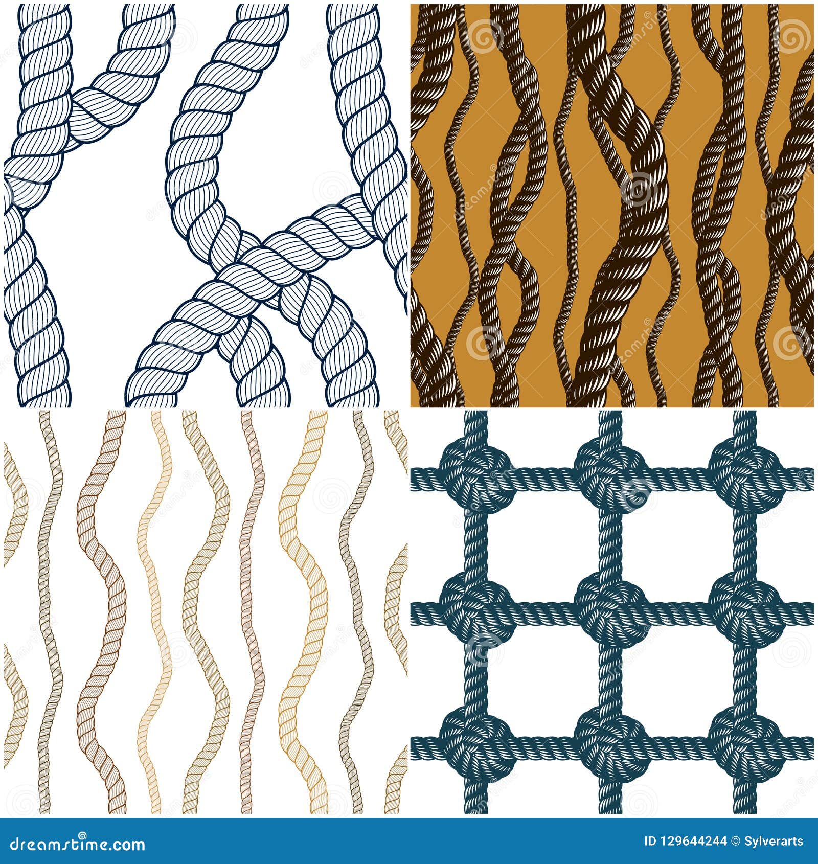 Seamless Nautical Rope Patterns Vector Set. Endless Navy Illustration ...