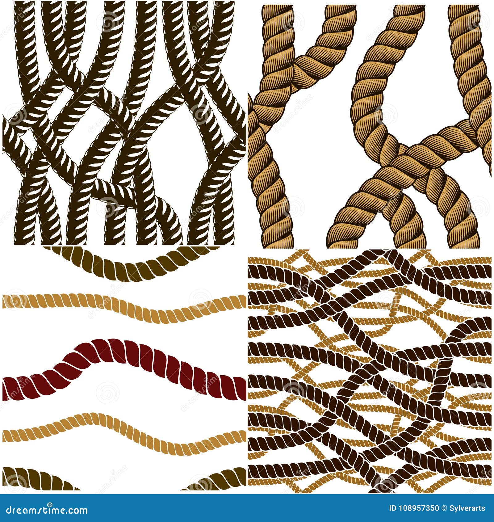Seamless Nautical Rope Patterns Vector Set. Endless Navy Illustration ...