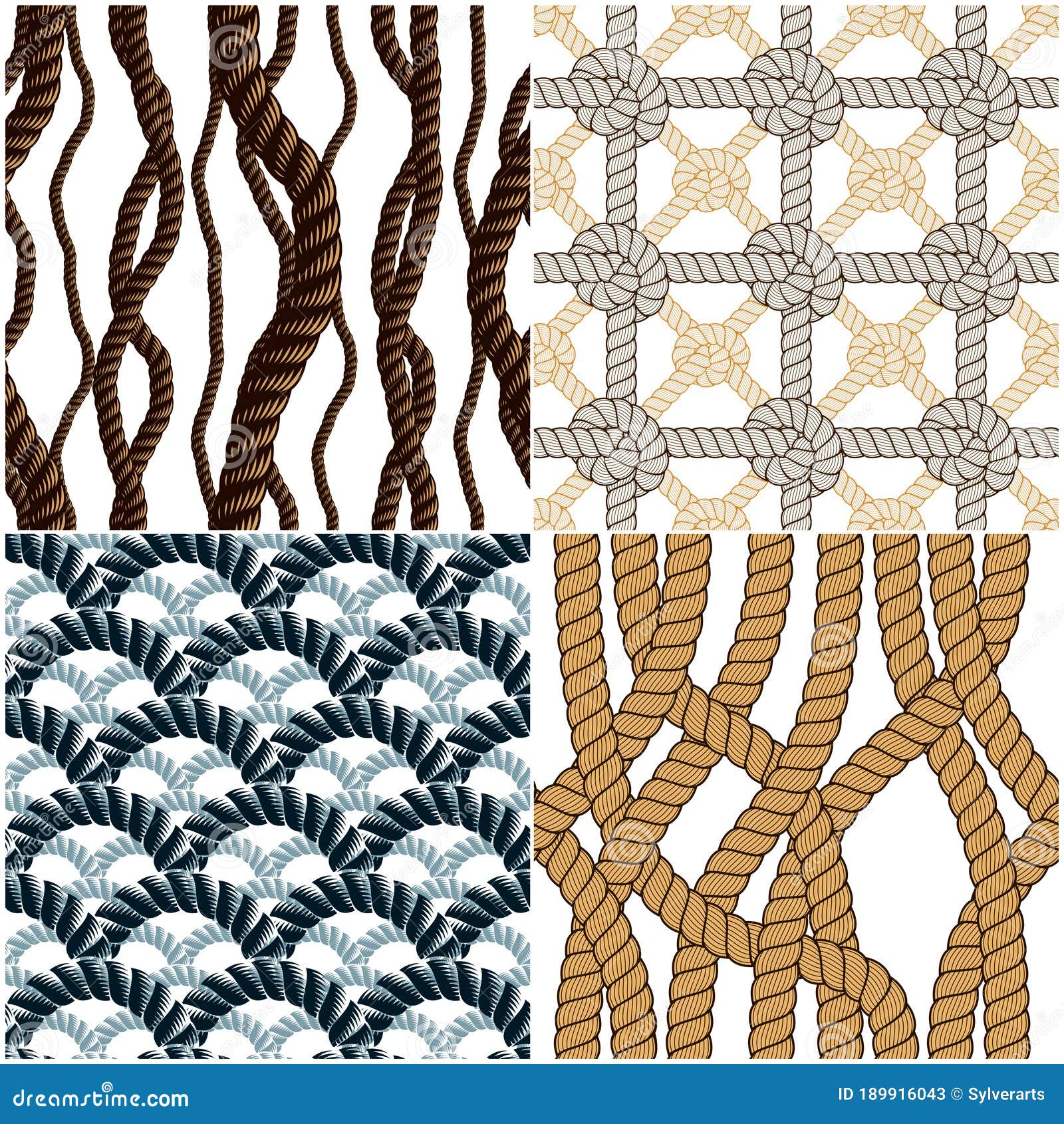 Seamless Nautical Rope Patterns Vector Set. Endless Navy Illustration ...