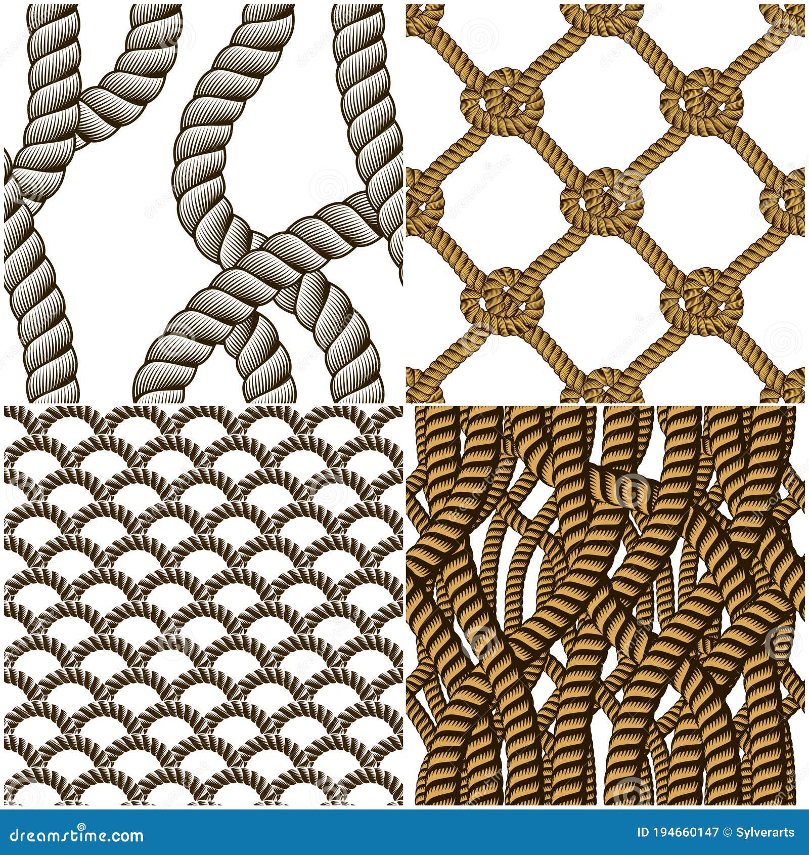 Seamless Nautical Rope Patterns Vector Set. Endless Navy Illustration ...