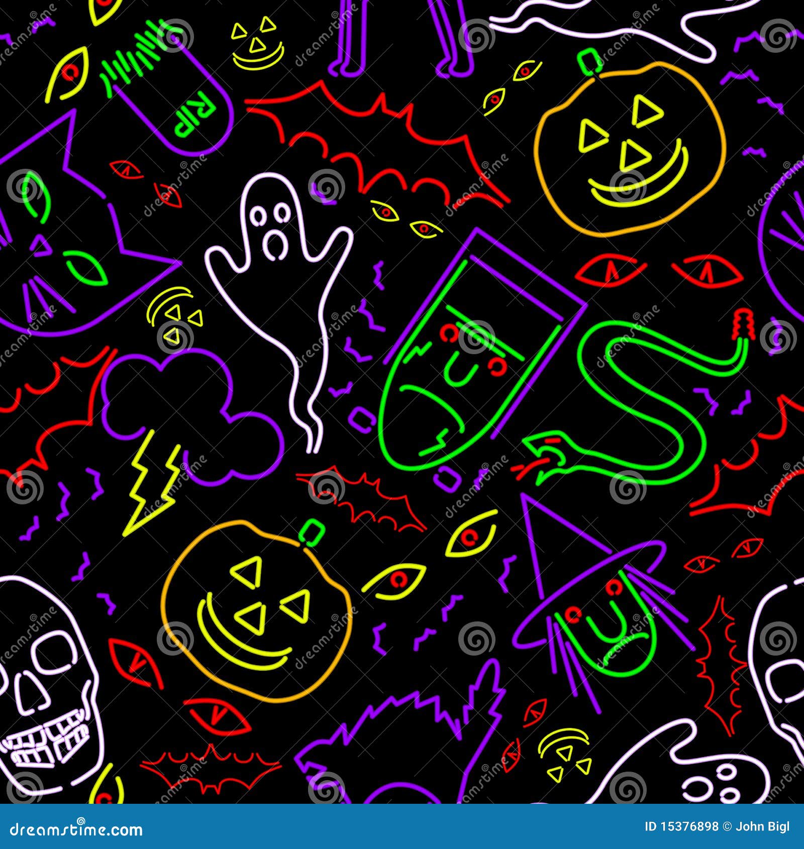 Seamless Neon Halloween Vector Illustration | CartoonDealer.com #15376898