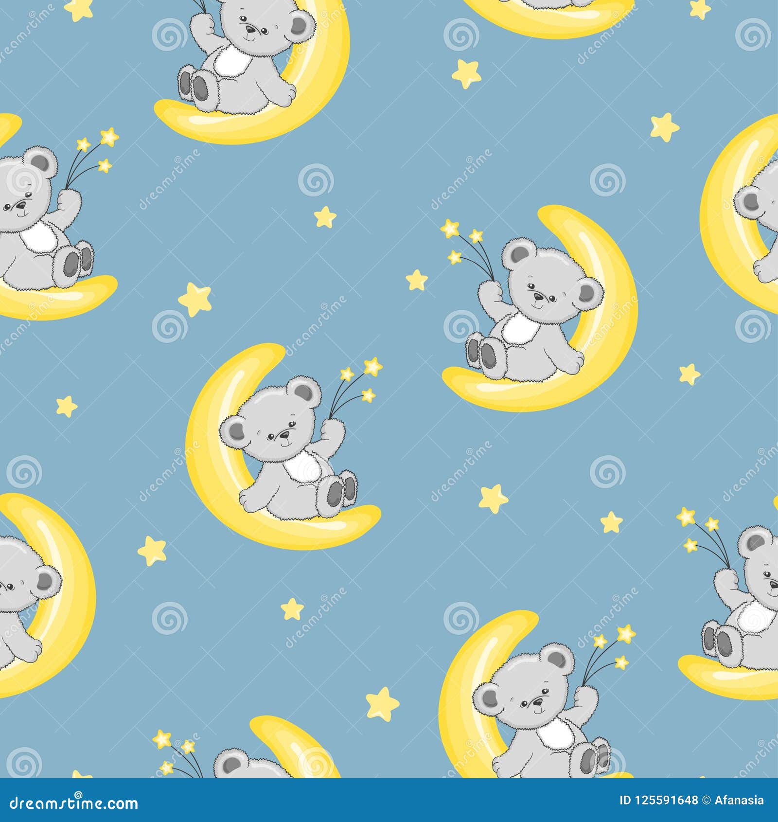 Seamless Night Pattern with Cute Teddy Bears on the Moon. Stock Vector ...