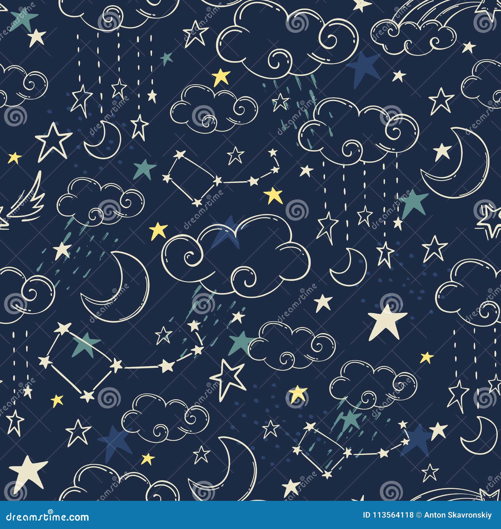 Seamless night pattern stock vector. Illustration of pajama - 113564118