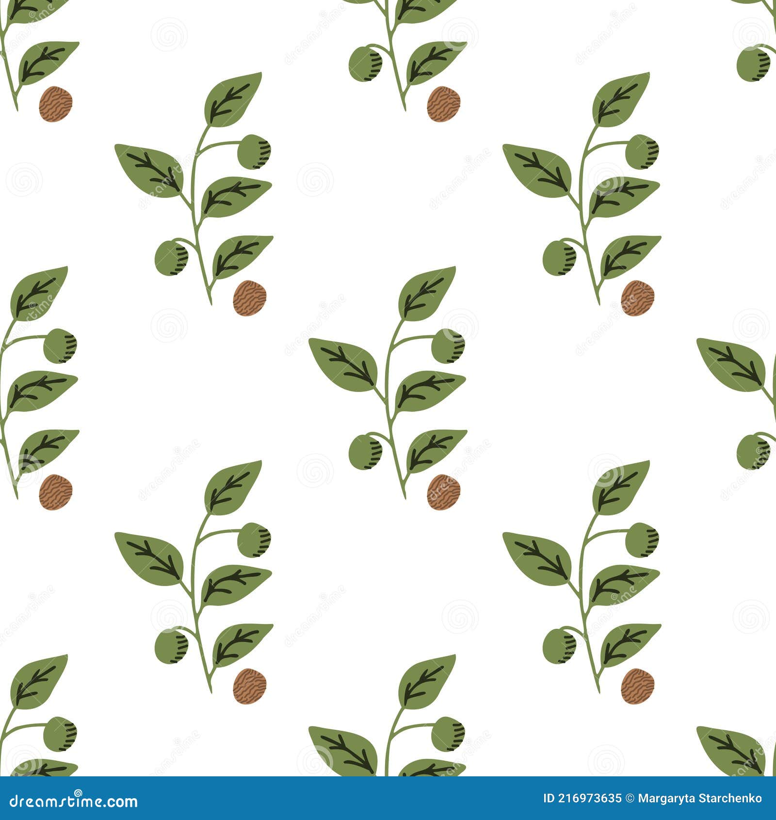 Seamless nutmeg pattern stock vector. Illustration of branch - 216973635