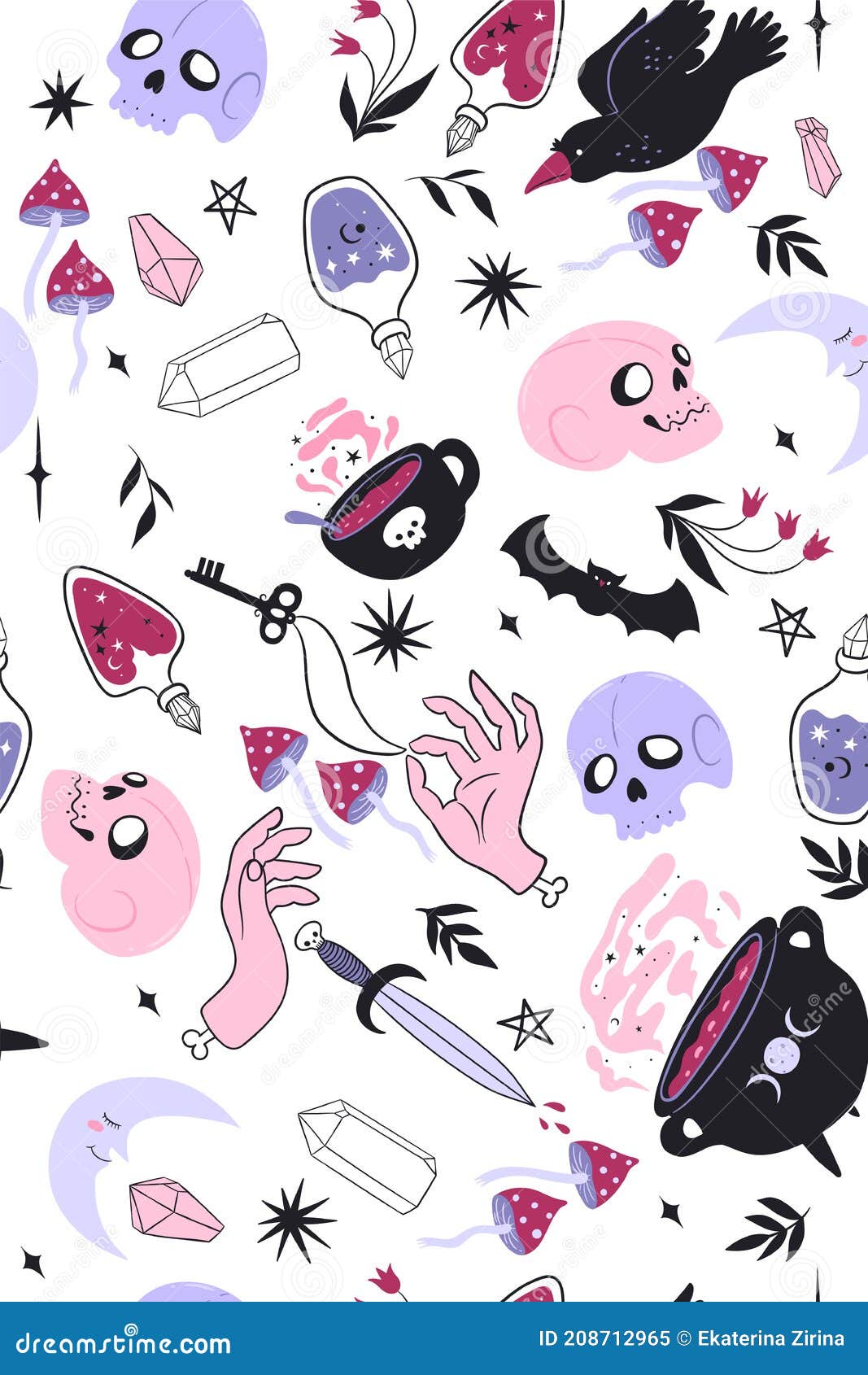 Seamless Occult Pattern with Magic Items. Vector Graphics Stock Vector - Illustration of boho ...