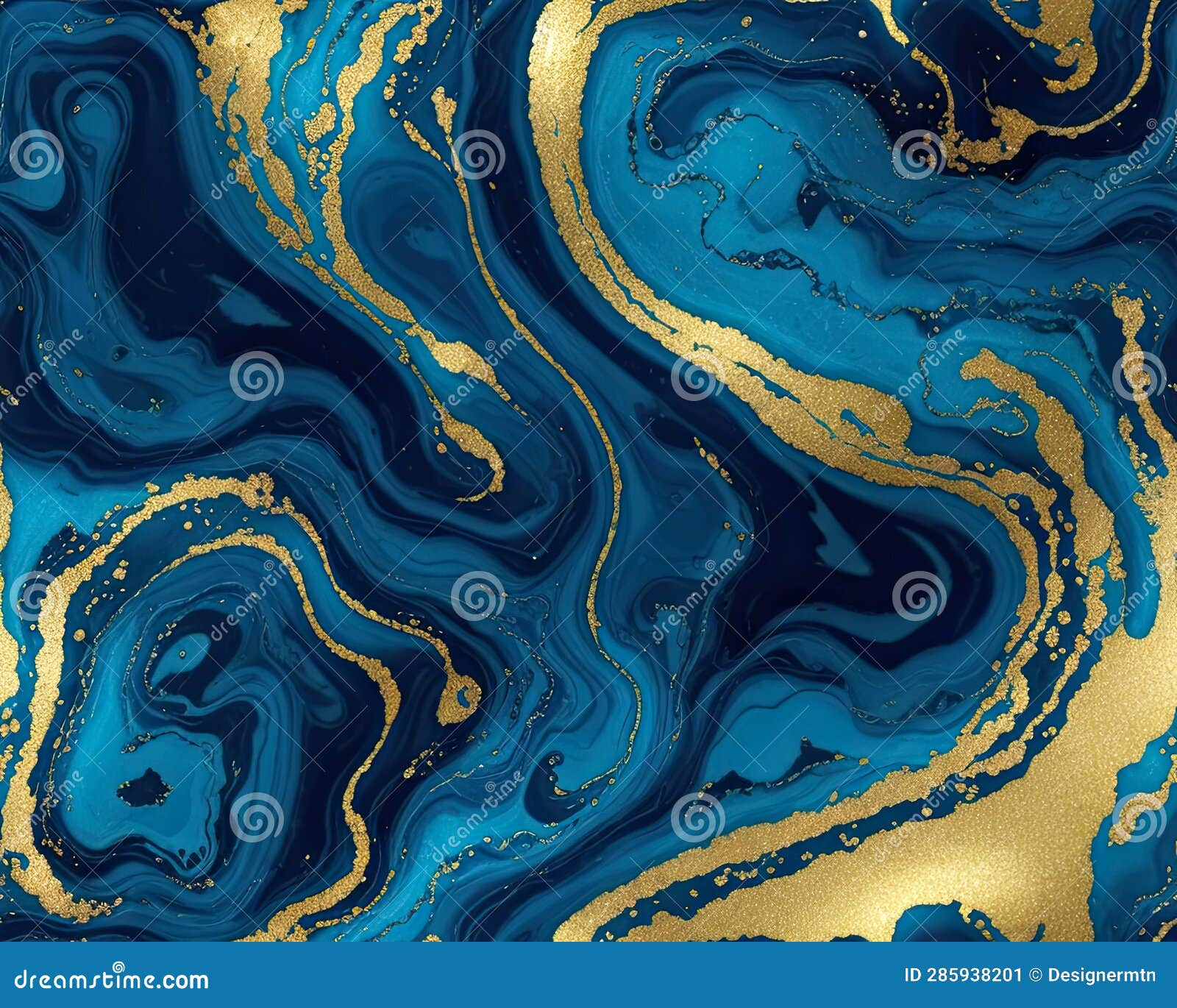 Seamless Ocean Blue and Golden Fluid Pattern. Wallpaper Design Stock ...