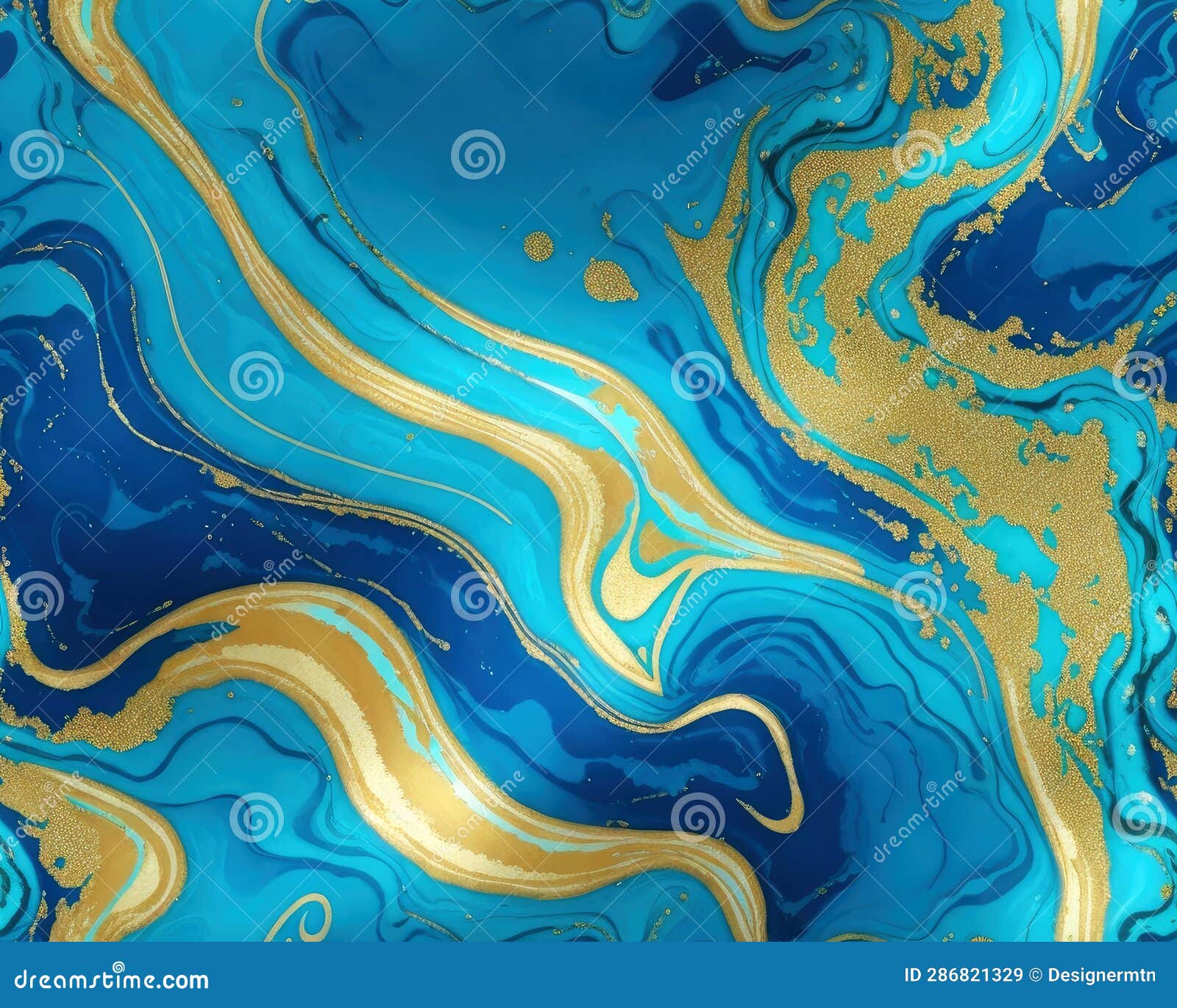 Seamless Ocean Blue and Golden Fluid Pattern Stock Illustration ...