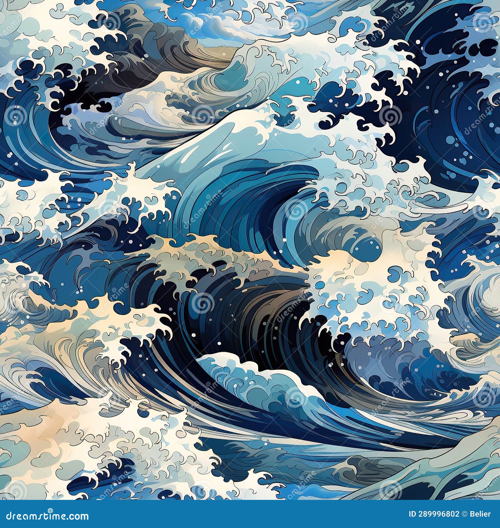 Seamless Ocean Waves Pattern Stock Illustration - Illustration of ...