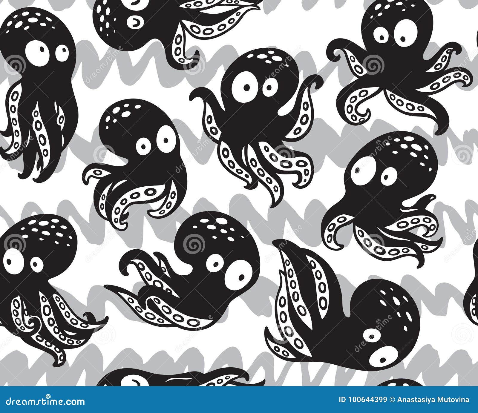 Seamless Octopuses Pattern in Monochrome Colors Stock Vector ...