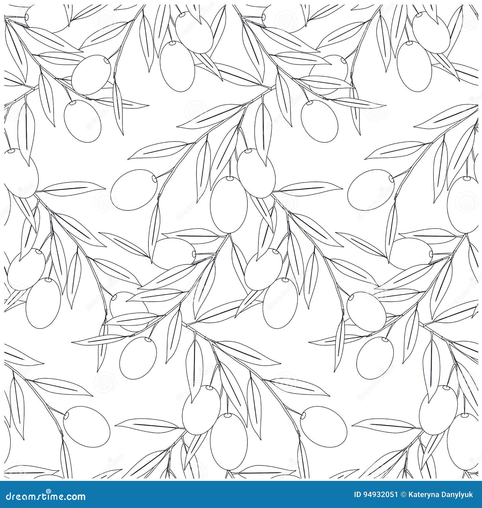 Seamless Olive Branch Monochrome Pattern Stock Vector - Illustration of ...