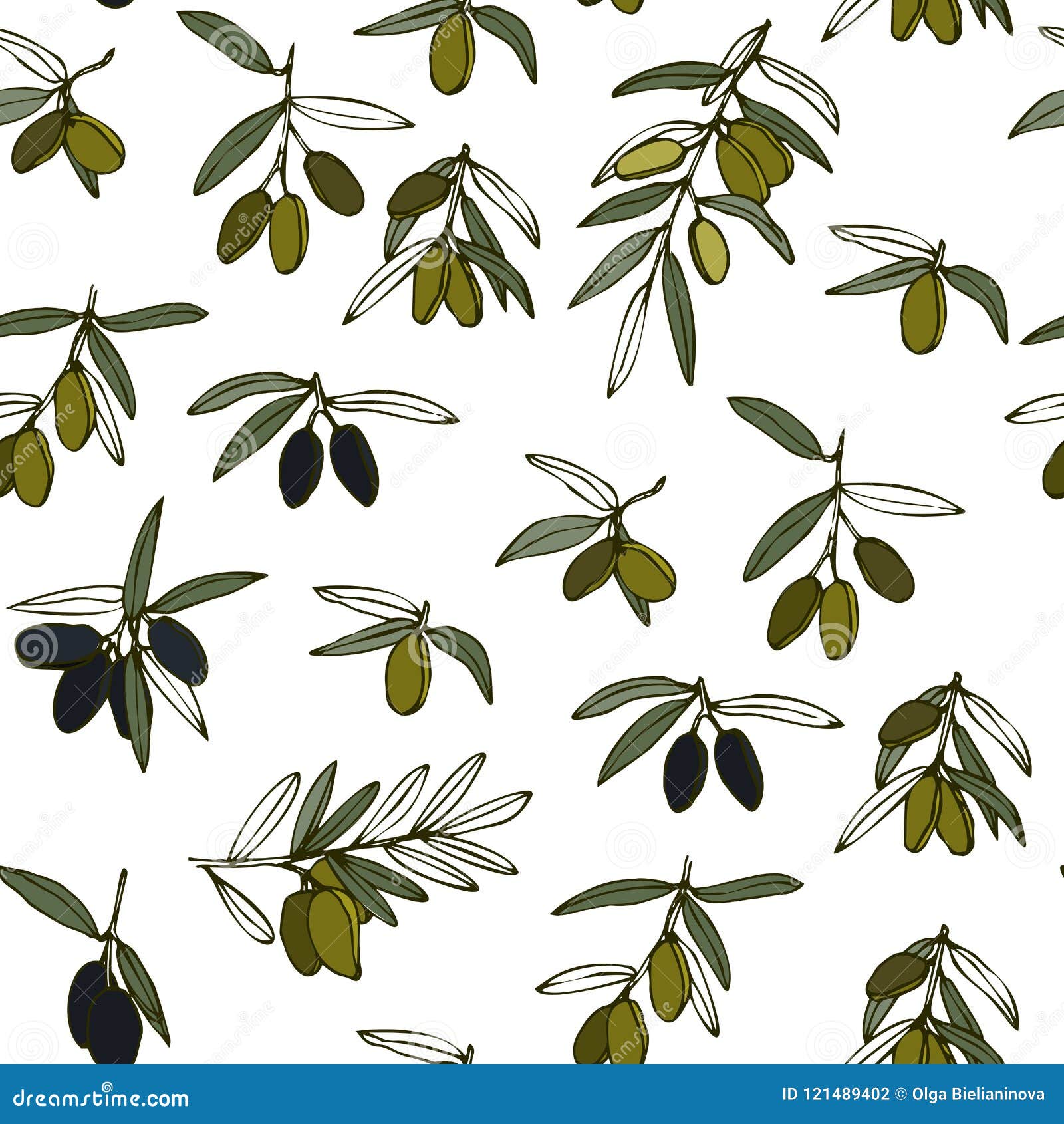 Seamless Olive Branch Pattern. Hand Drawn Background Stock Vector ...