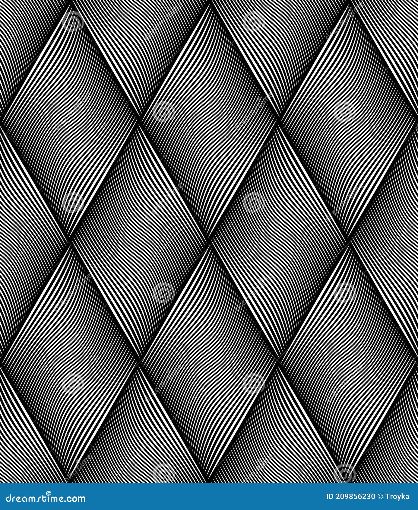 Seamless Op Art Diamonds Pattern with Wavy Lines Texture Stock Vector ...