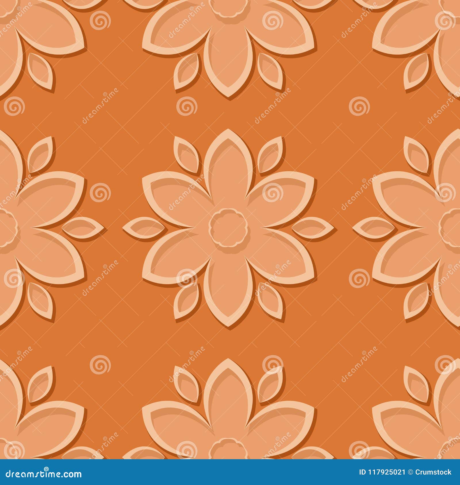Seamless Orange Background with 3d Floral Elements Stock Vector ...