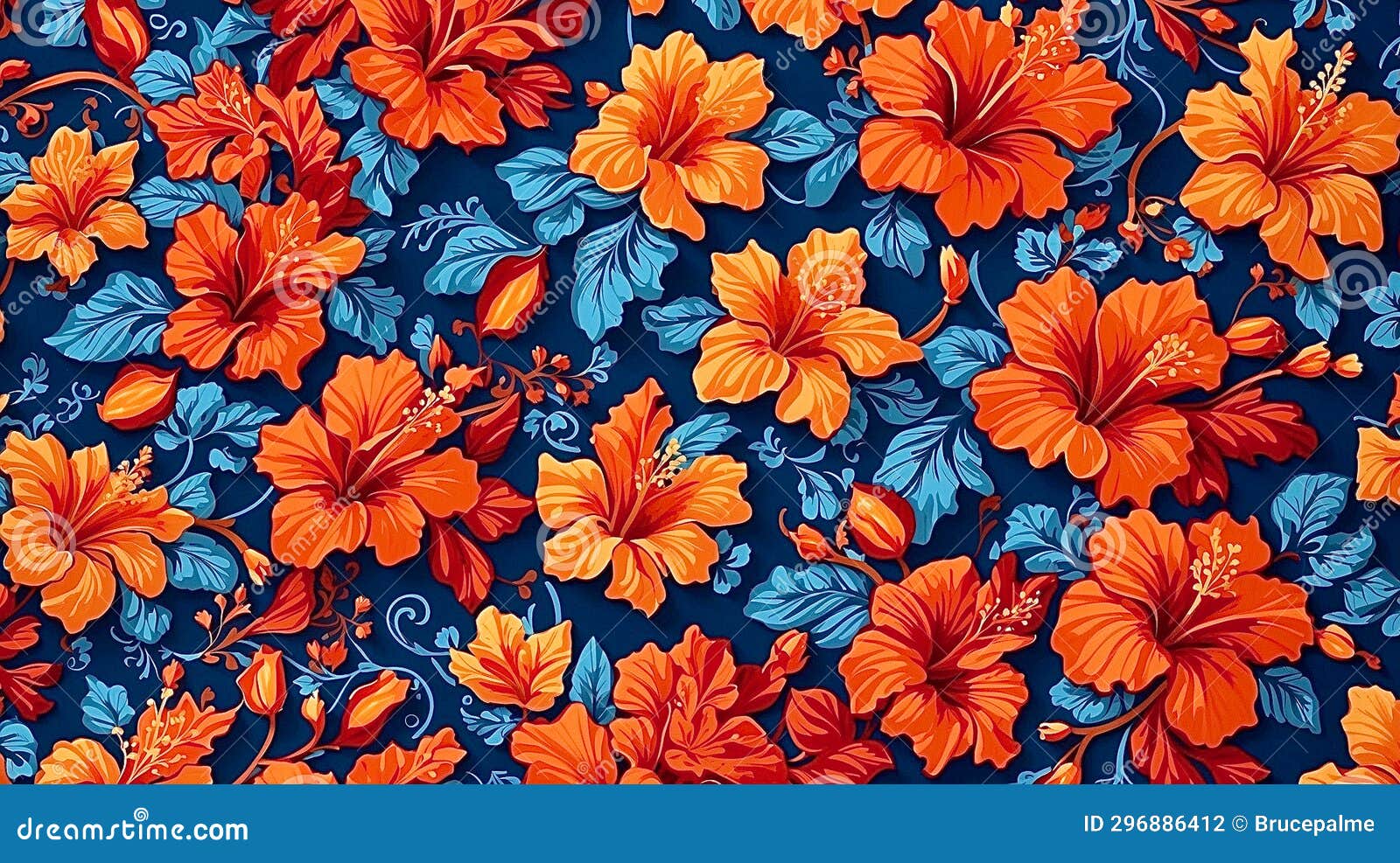 A Seamless Orange and Blue Hibiscus Pattern. AI Generated Stock ...