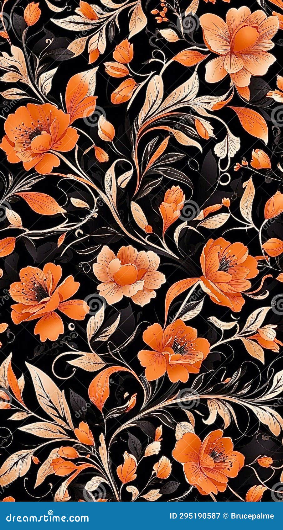 A Seamless Orange Floral Pattern in Vertical Format. AI Generated Stock ...