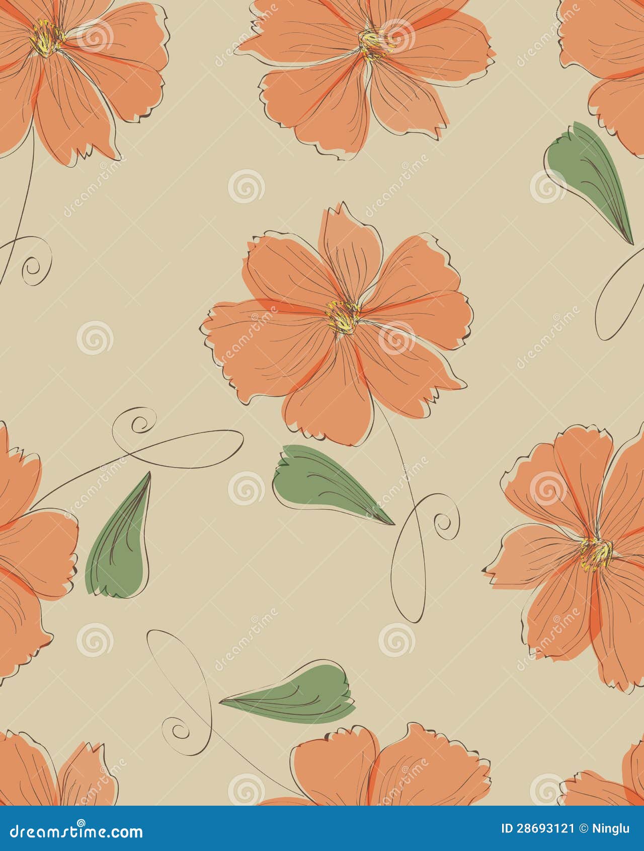 Seamless Orange Flower Pattern Stock Vector - Illustration of colorful ...