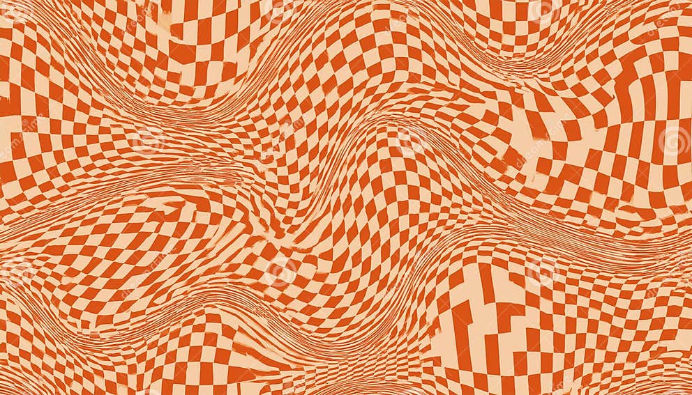 Seamless Orange Liquid Checkerboard Pattern. Repeated Distorted ...