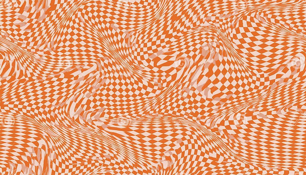 Seamless Orange Liquid Checkerboard Pattern. Repeated Distorted Checkered Texture. Groovy Trippy ...