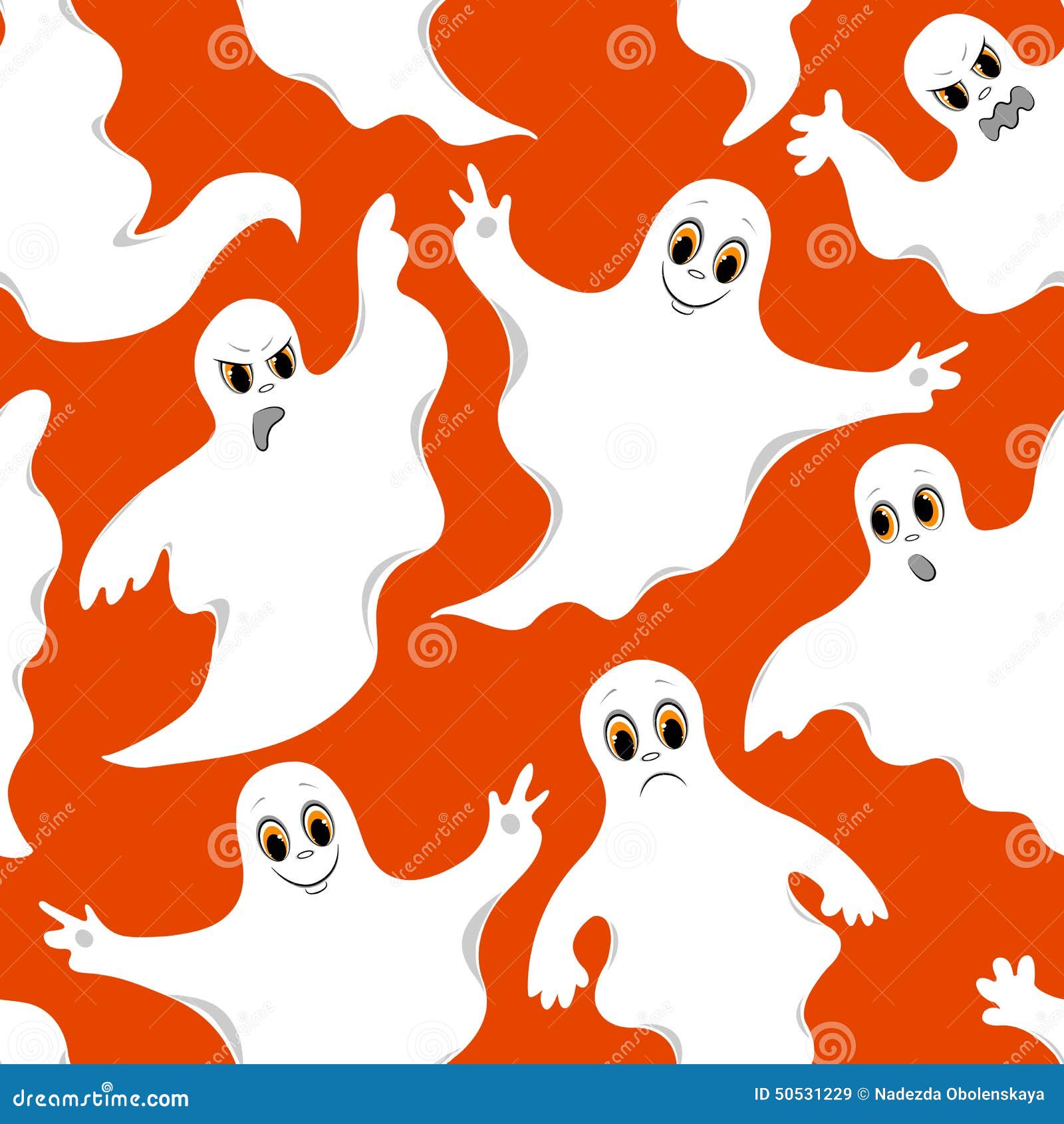 Seamless Orange Pattern with Cute Ghosts Stock Vector - Illustration of ...