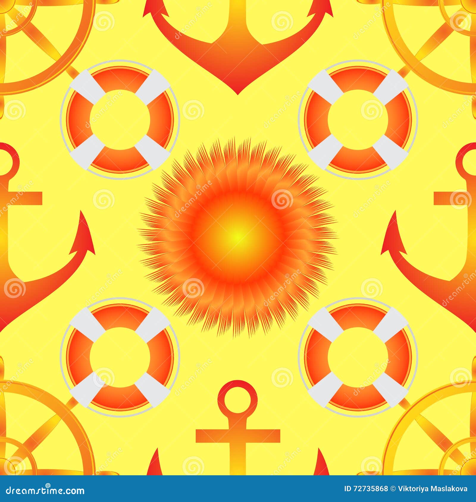 Seamless Orange Sea Pattern. Vector Illustration with Marine Elements ...