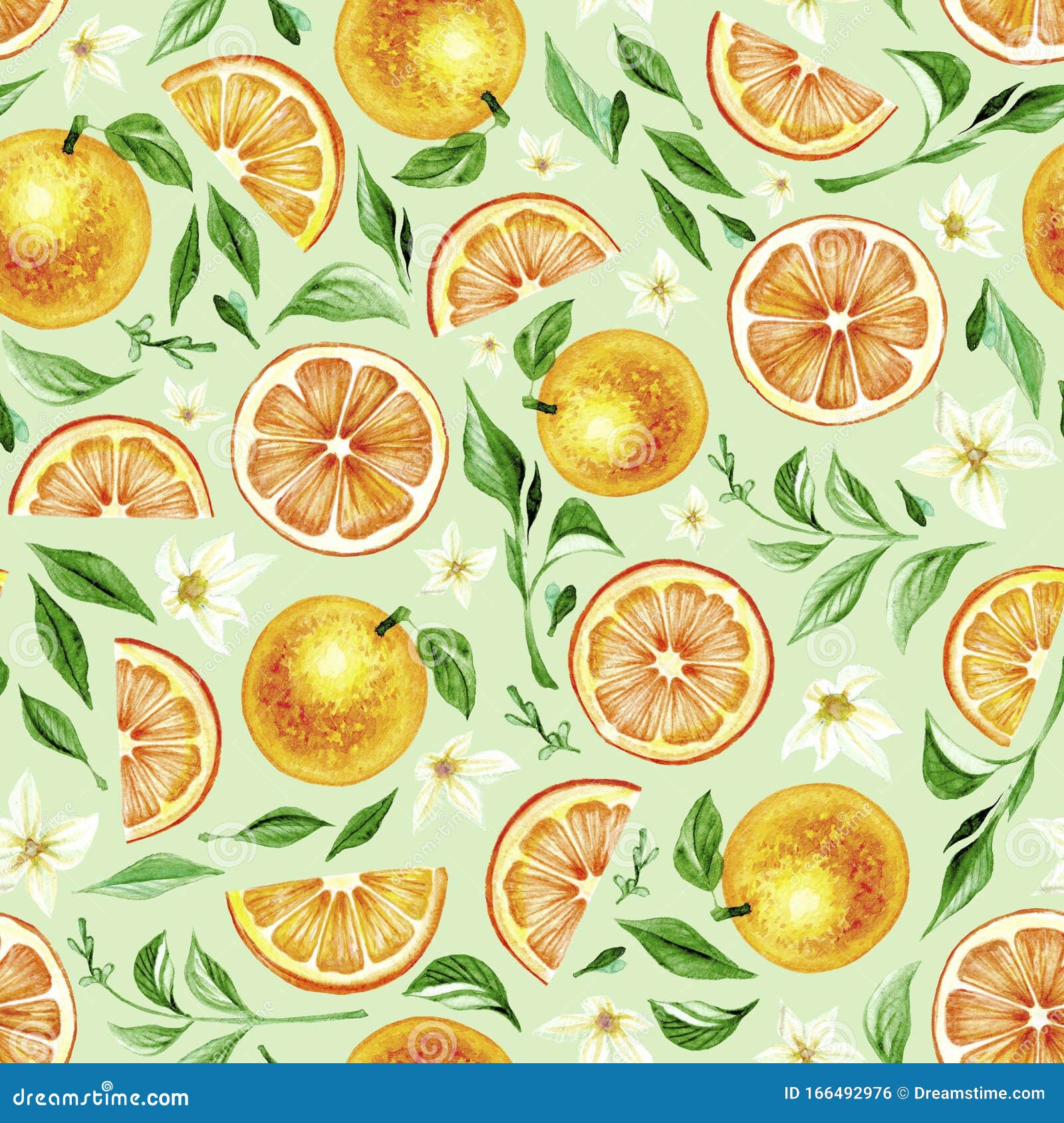Seamless Bright Orange Pattern with Slices of Citrus and Bit of Flowers ...