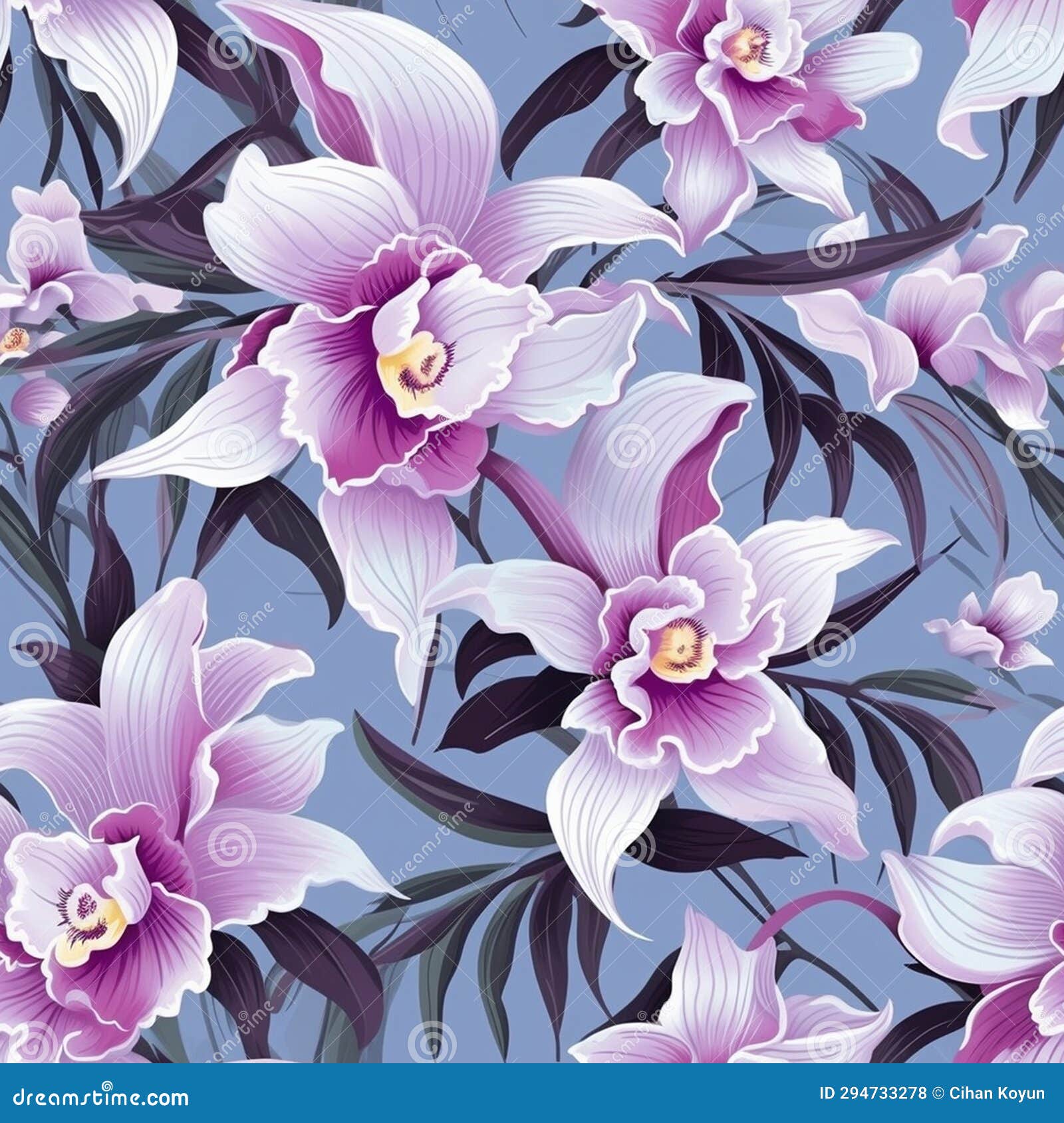 Seamless Orchid Pattern for Greeting Card Design Stock Illustration ...