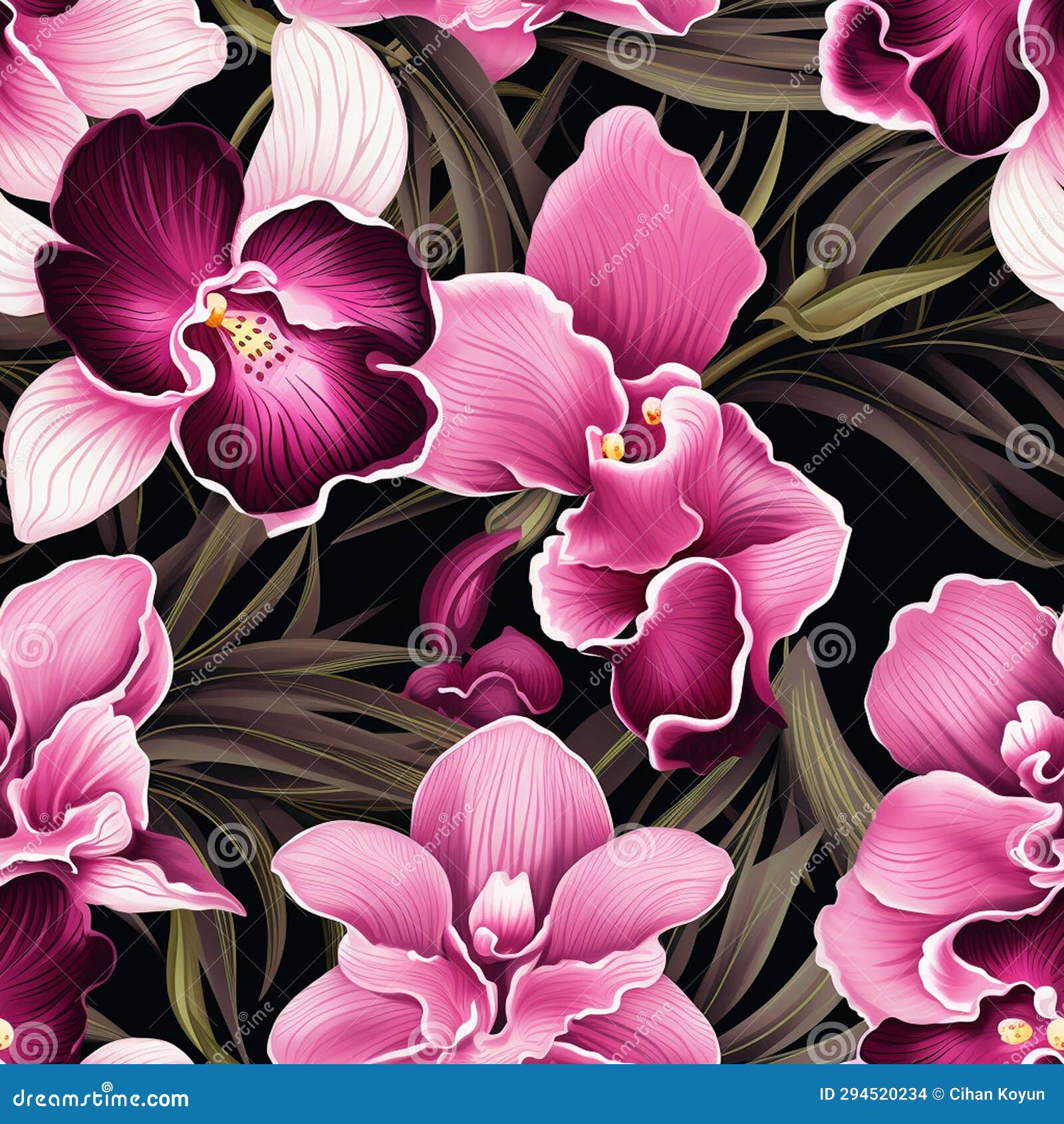 Seamless Orchid Pattern for Textile Design Stock Illustration ...