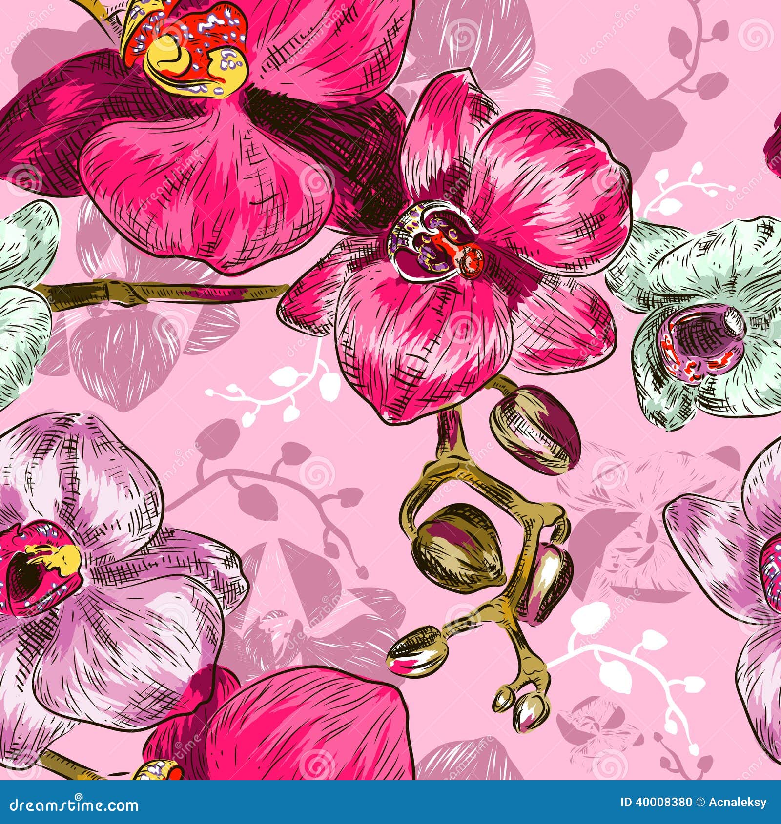 Seamless orchid Pattern stock vector. Illustration of painting - 40008380
