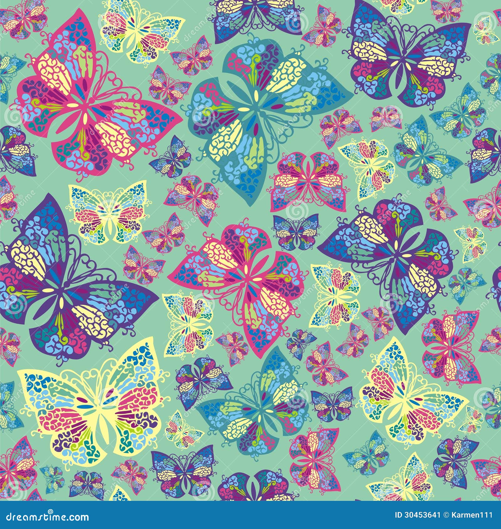 Seamless Ornamental Butterfly Fresh Pattern Stock Vector - Illustration ...