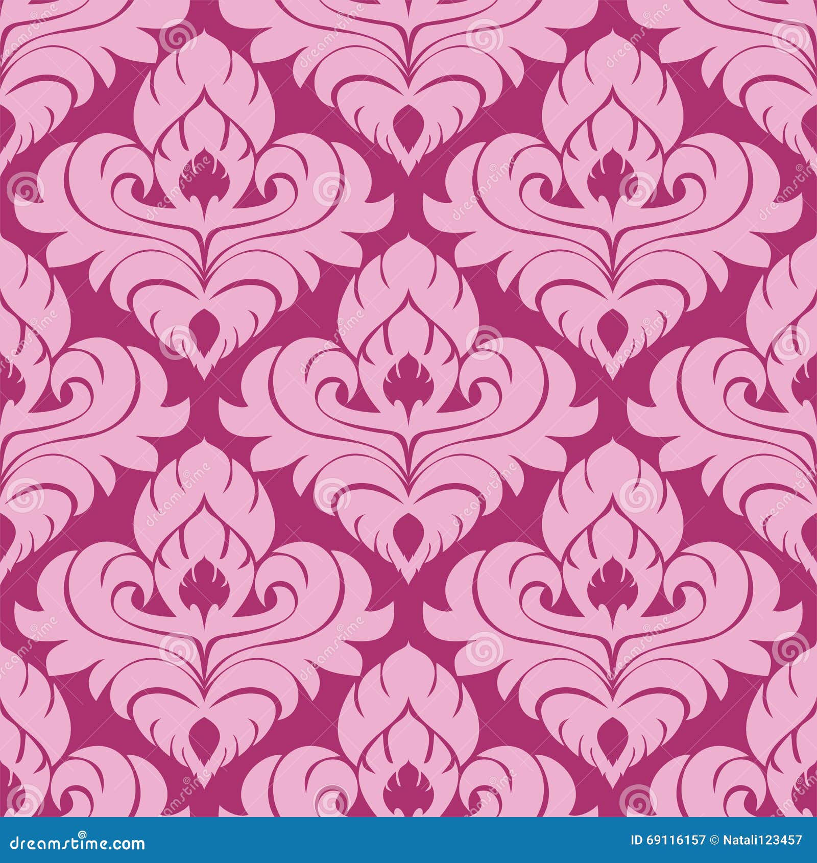 Seamless Ornamental Pink Damask Wallpaper Stock Vector - Illustration ...