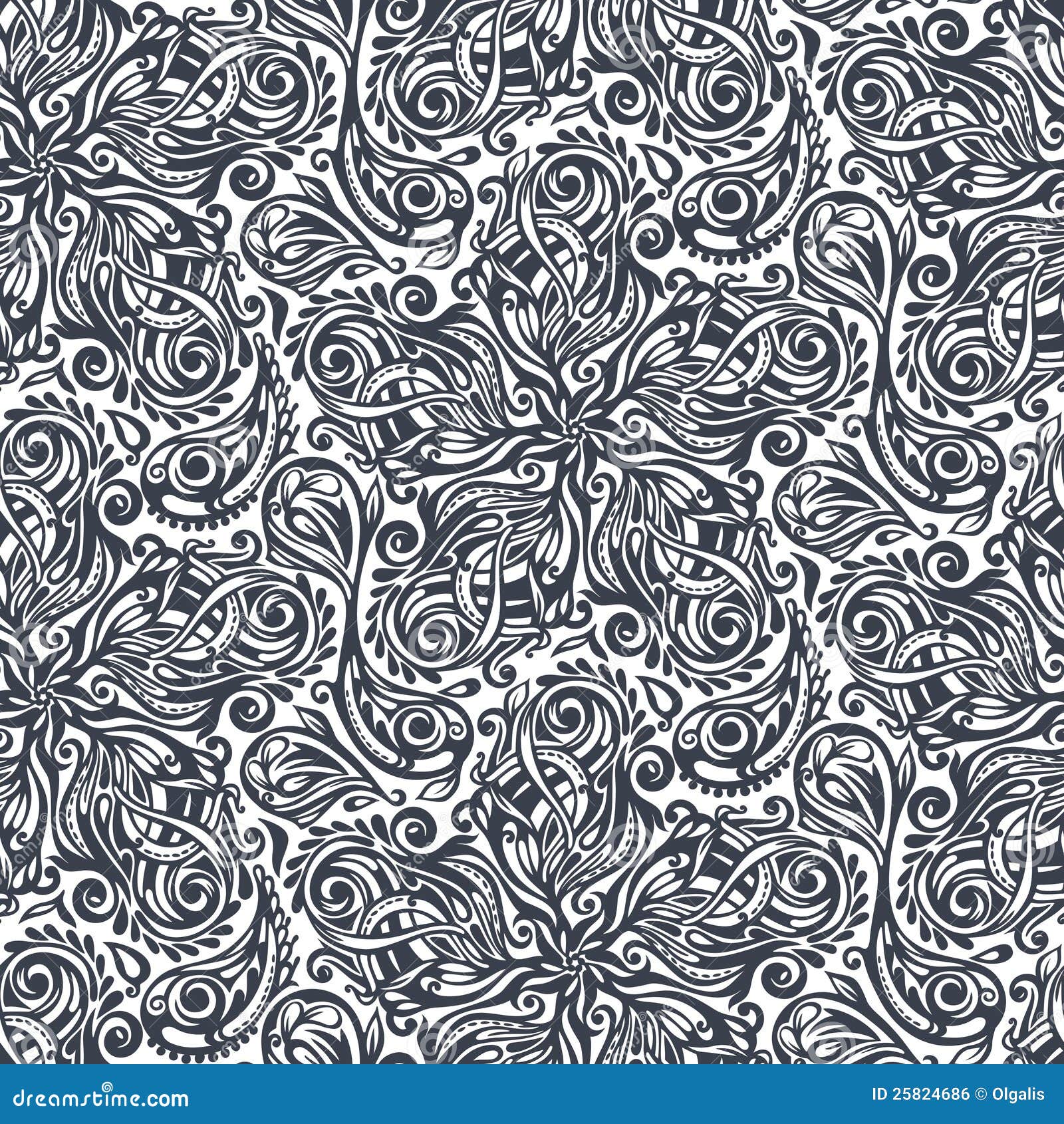 Seamless Ornate Floral Pattern Stock Illustration - Illustration of ...