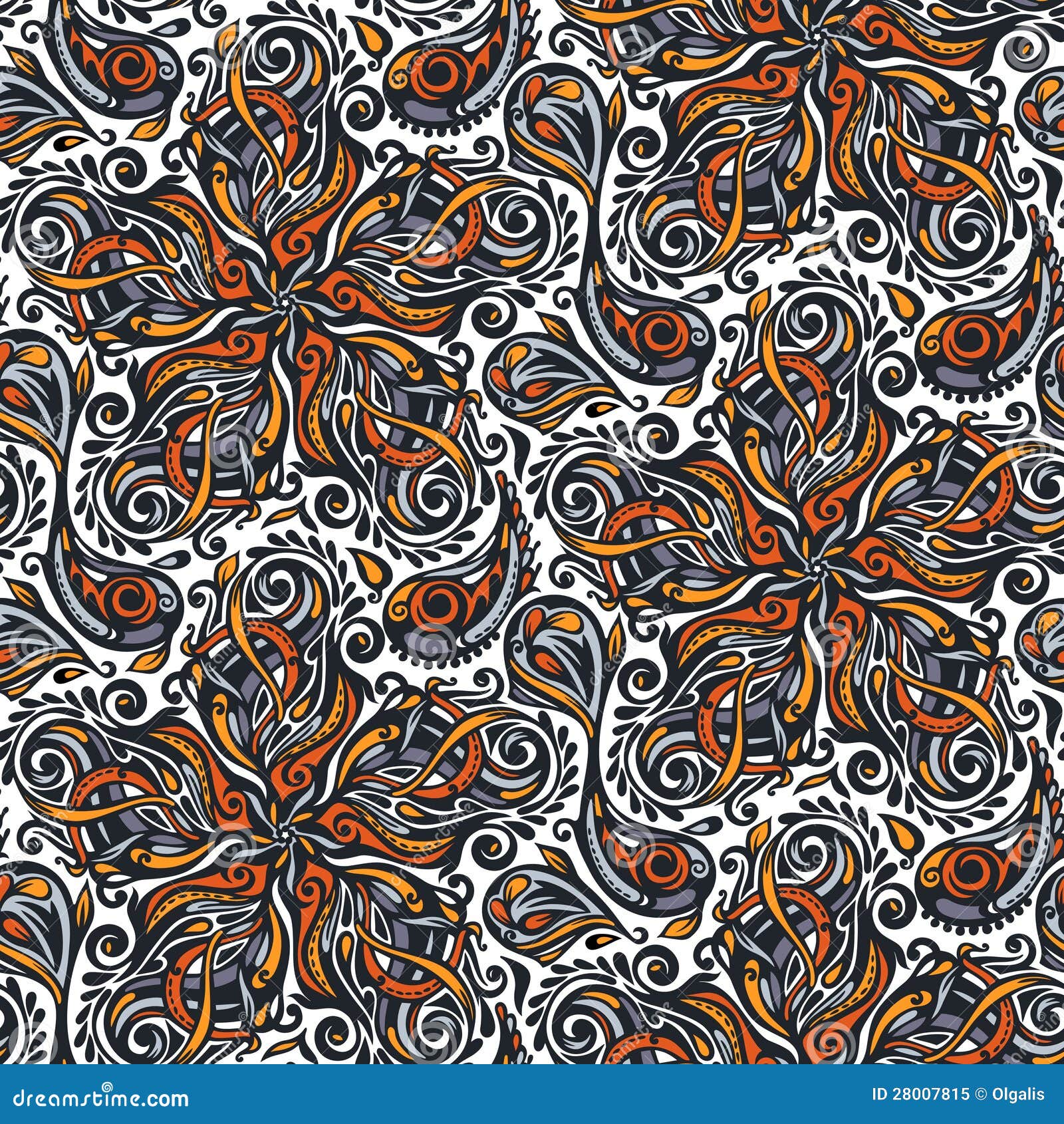 Seamless Ornate Floral Pattern Stock Illustration - Illustration of ...