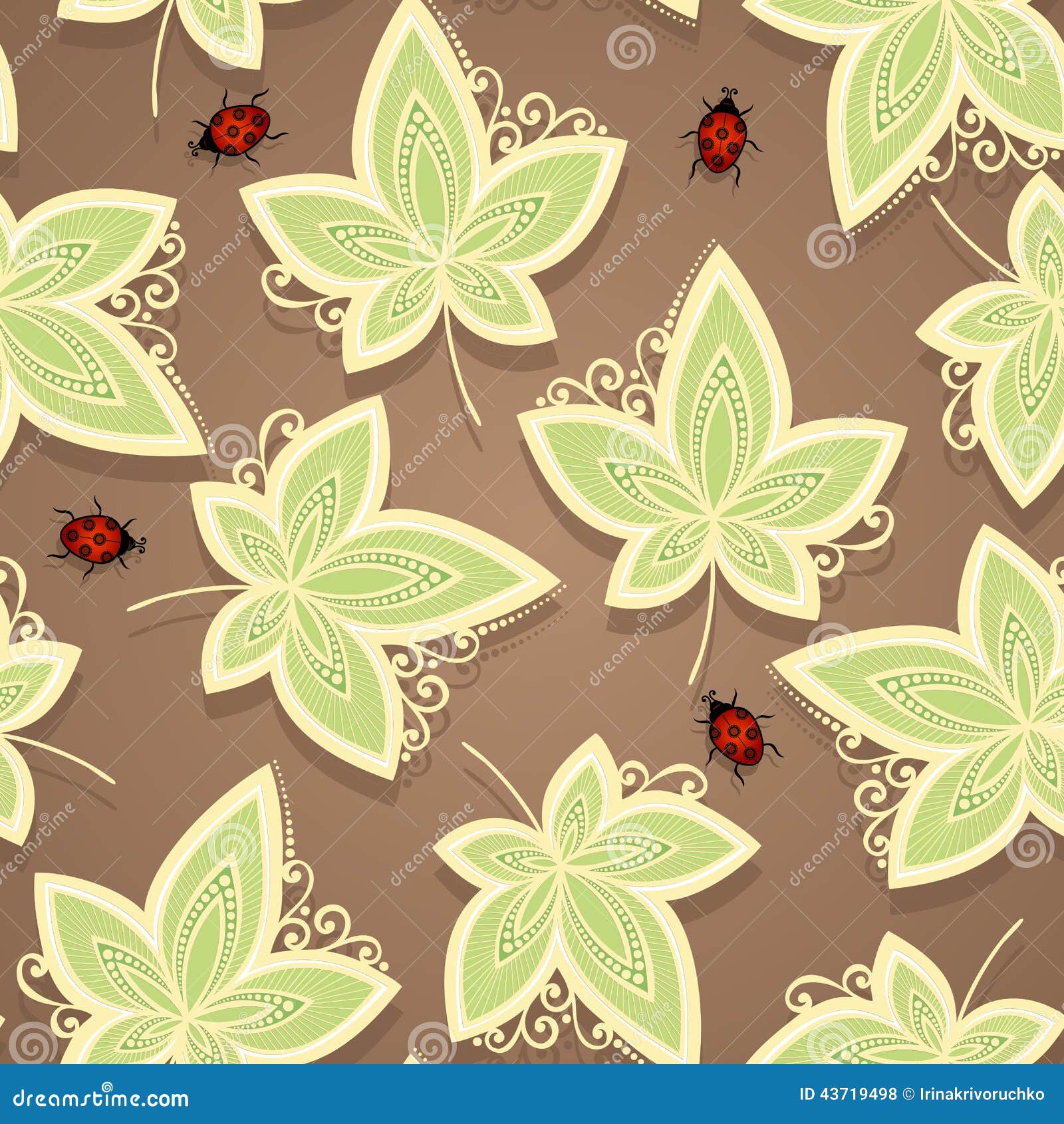 Seamless Ornate Floral Pattern with Beetles Stock Vector - Illustration ...