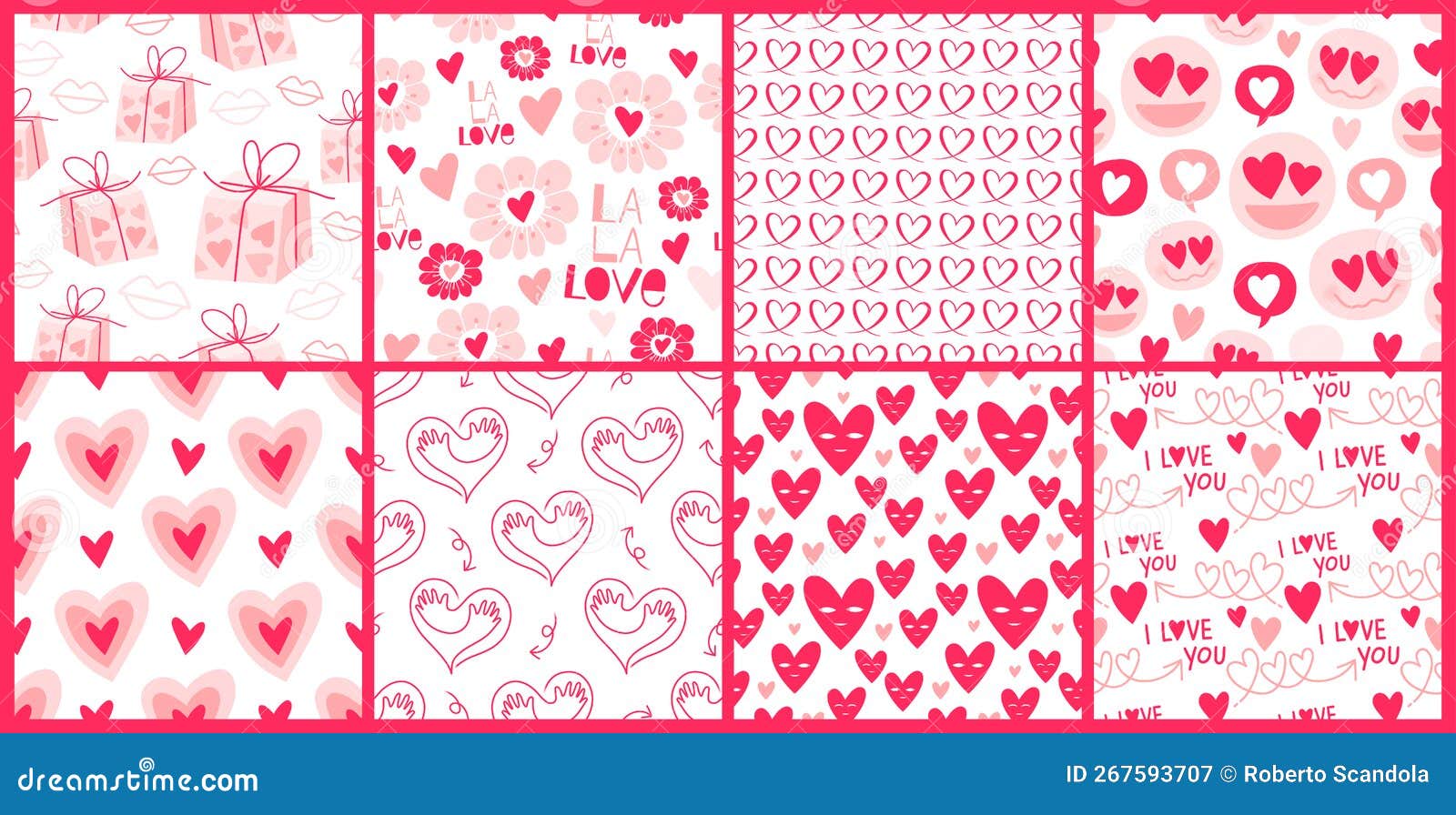 Seamless Ornate Patterns. Set of Valentines Day Vector Backgrounds with ...