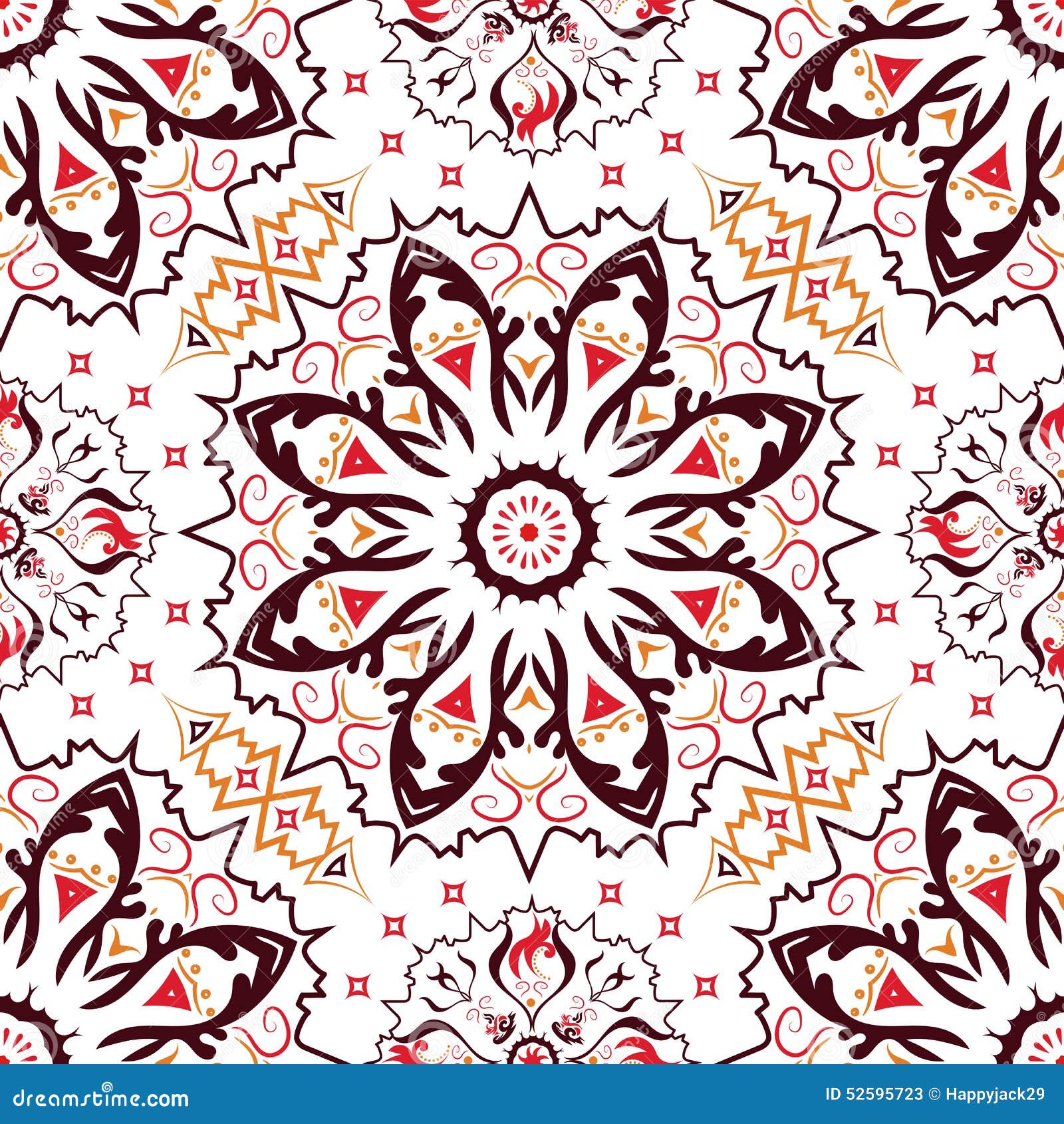 Seamless Ornated Pattern with Red, Orange and Brown Colors Stock Vector ...
