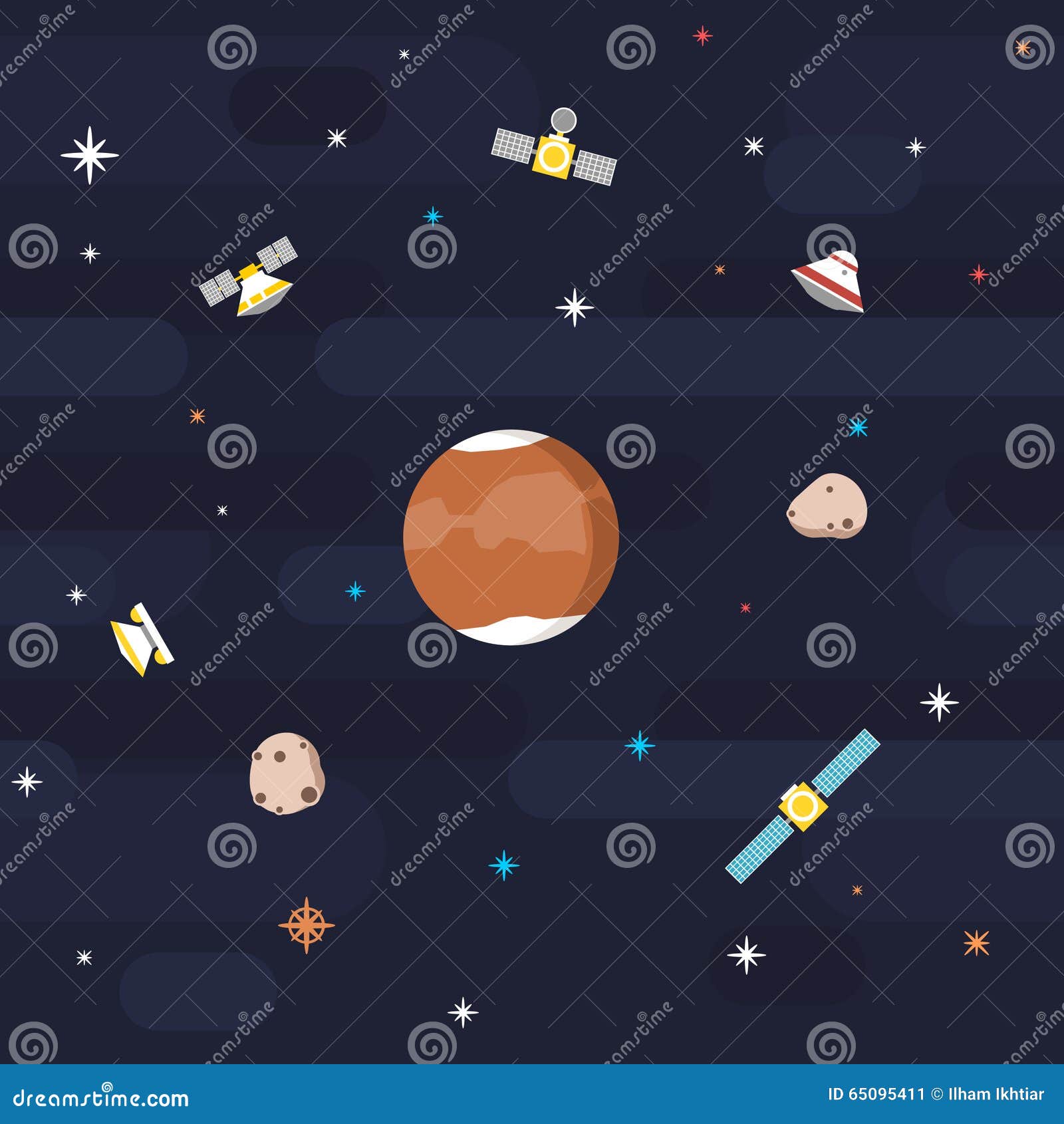 Seamless Outer Space Pattern Planet Mars in Flat Style Stock Vector ...