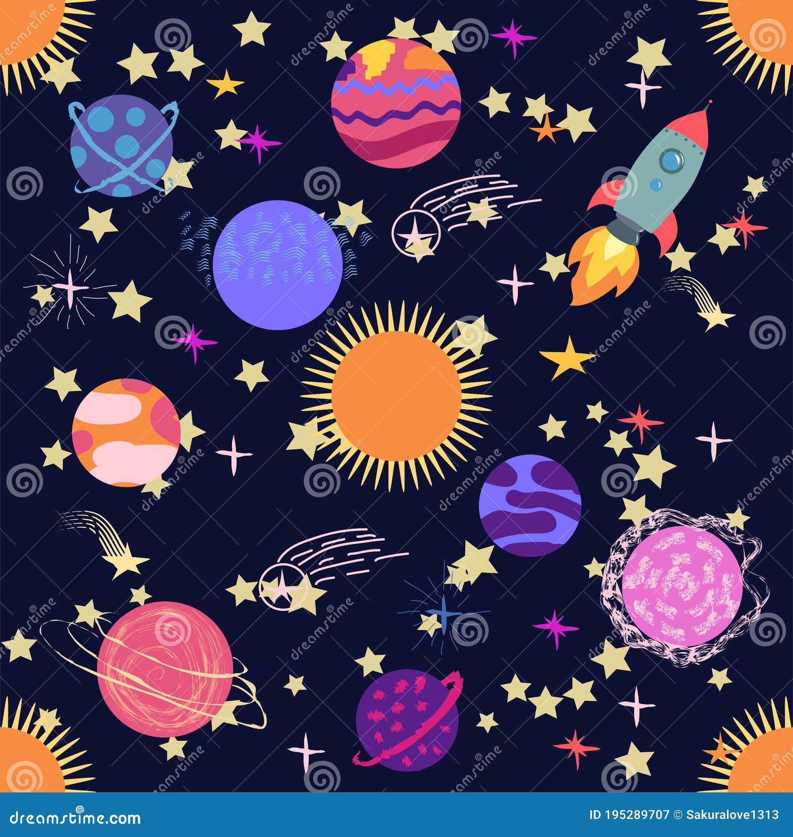 Seamless Outer Space Ufo Rocket Science Kids Background Pattern Stock ...