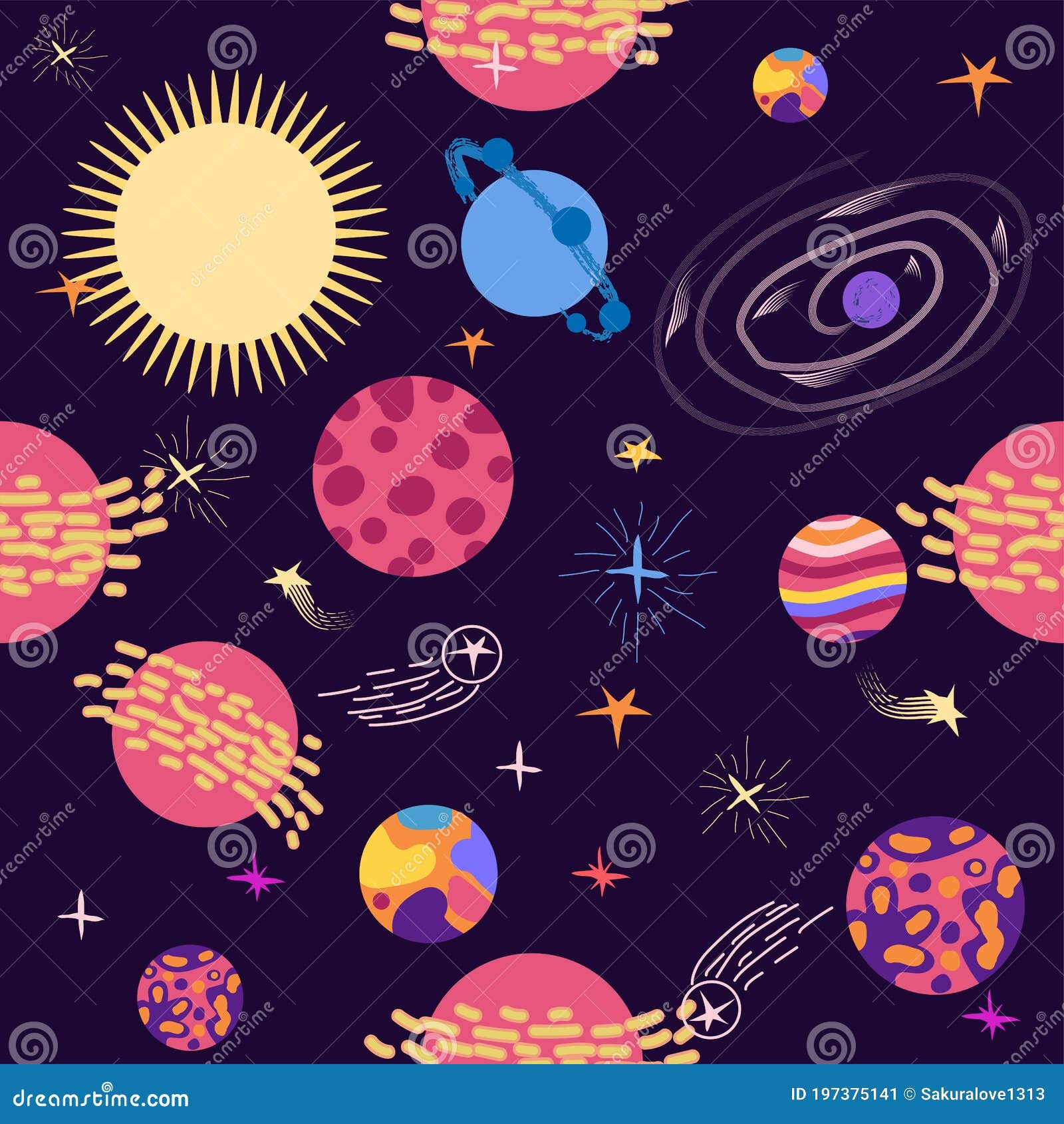 Seamless Outer Space Ufo Rocket Science Kids Background Pattern Royalty ...