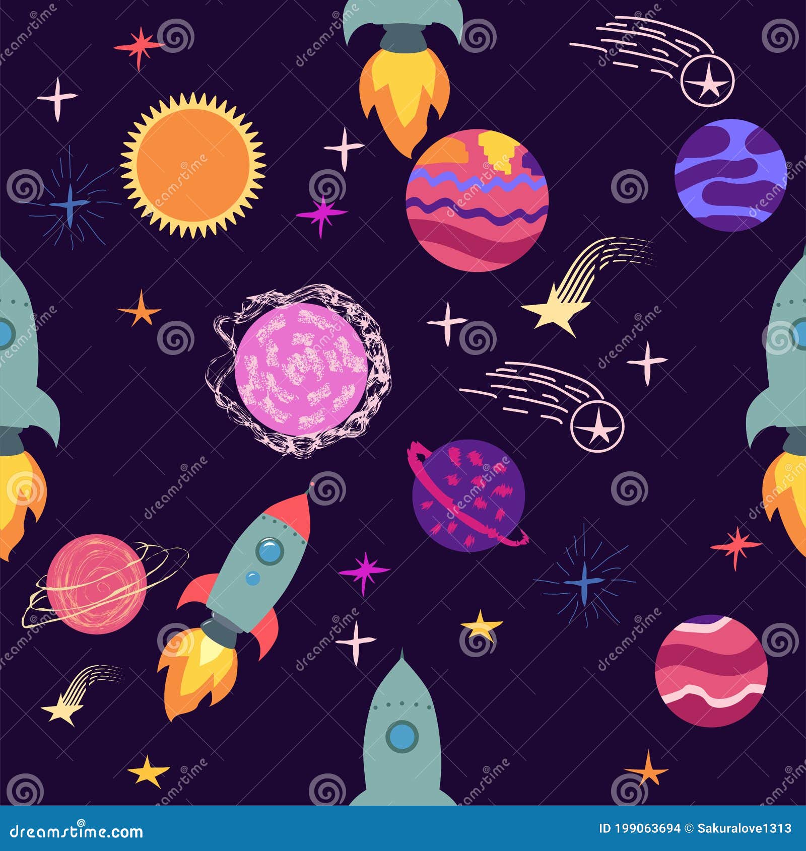 Seamless Outer Space Ufo Rocket Science Kids Background Pattern Stock ...
