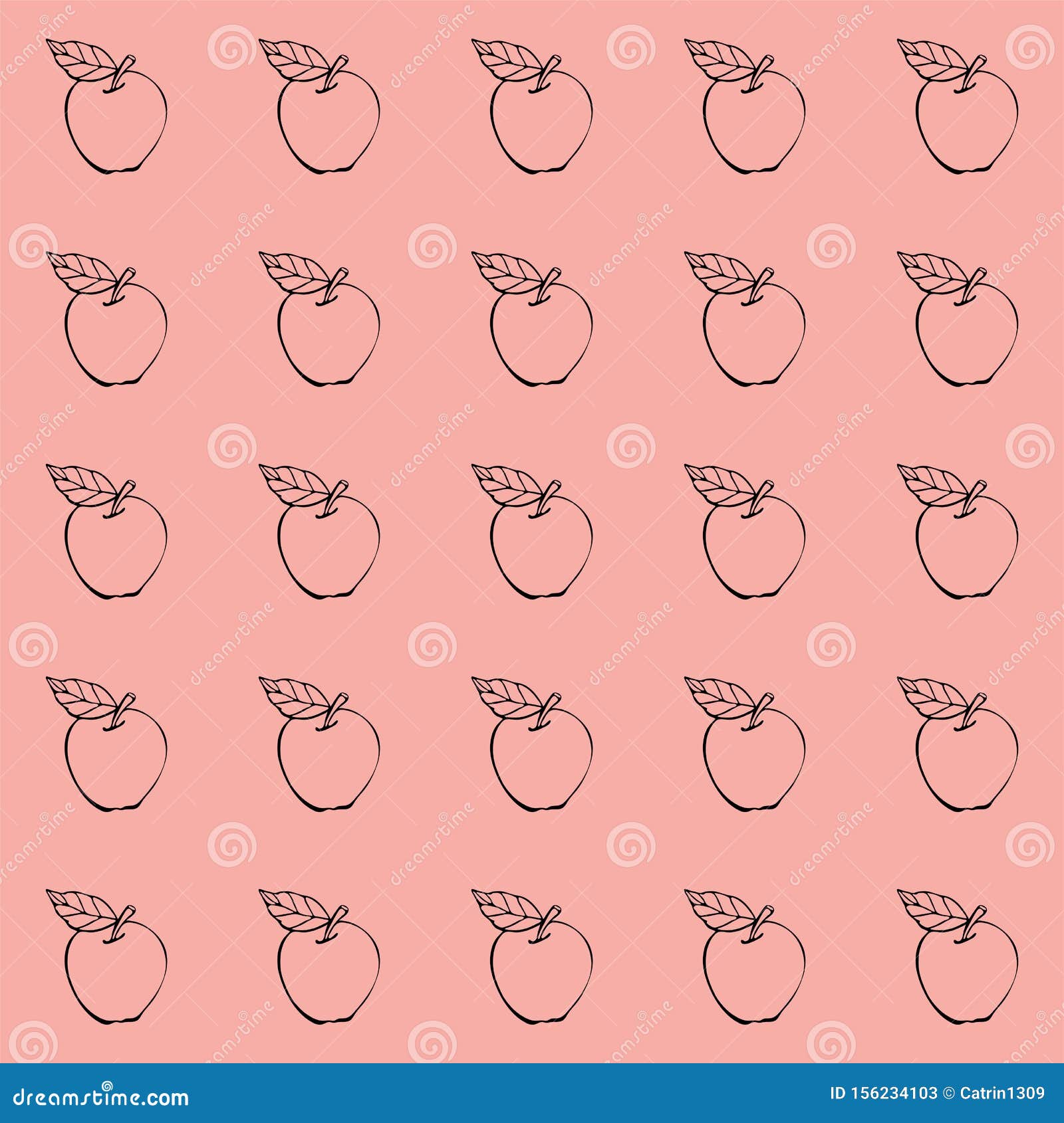 Seamless Outline Apple Background. Vector Monochrome Texture. Vector ...