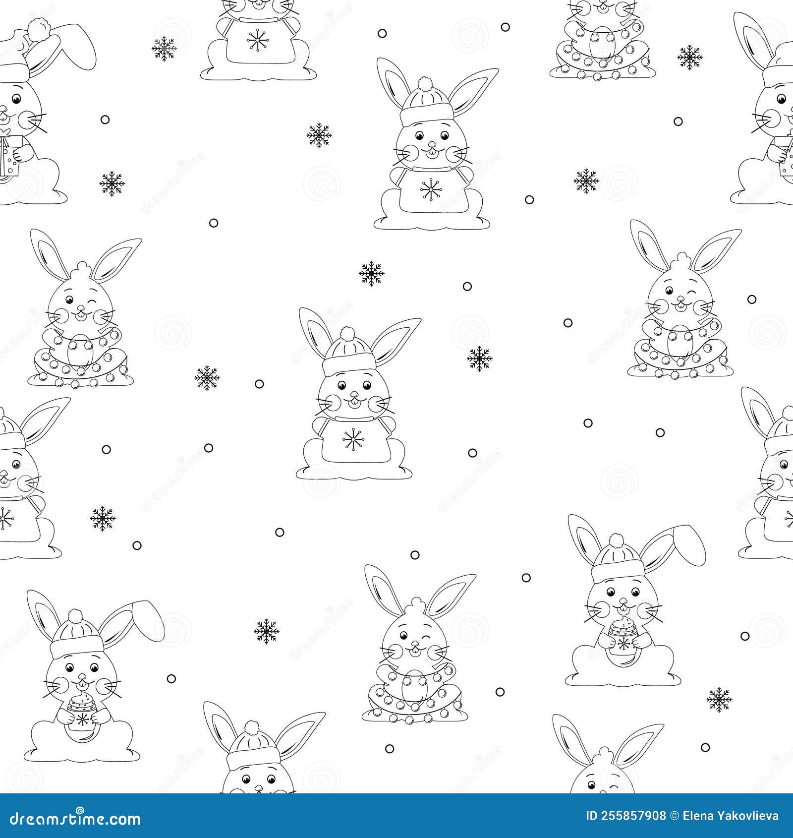 Seamless Outline of the Christmas Bunny Pattern. Vector Illustration ...
