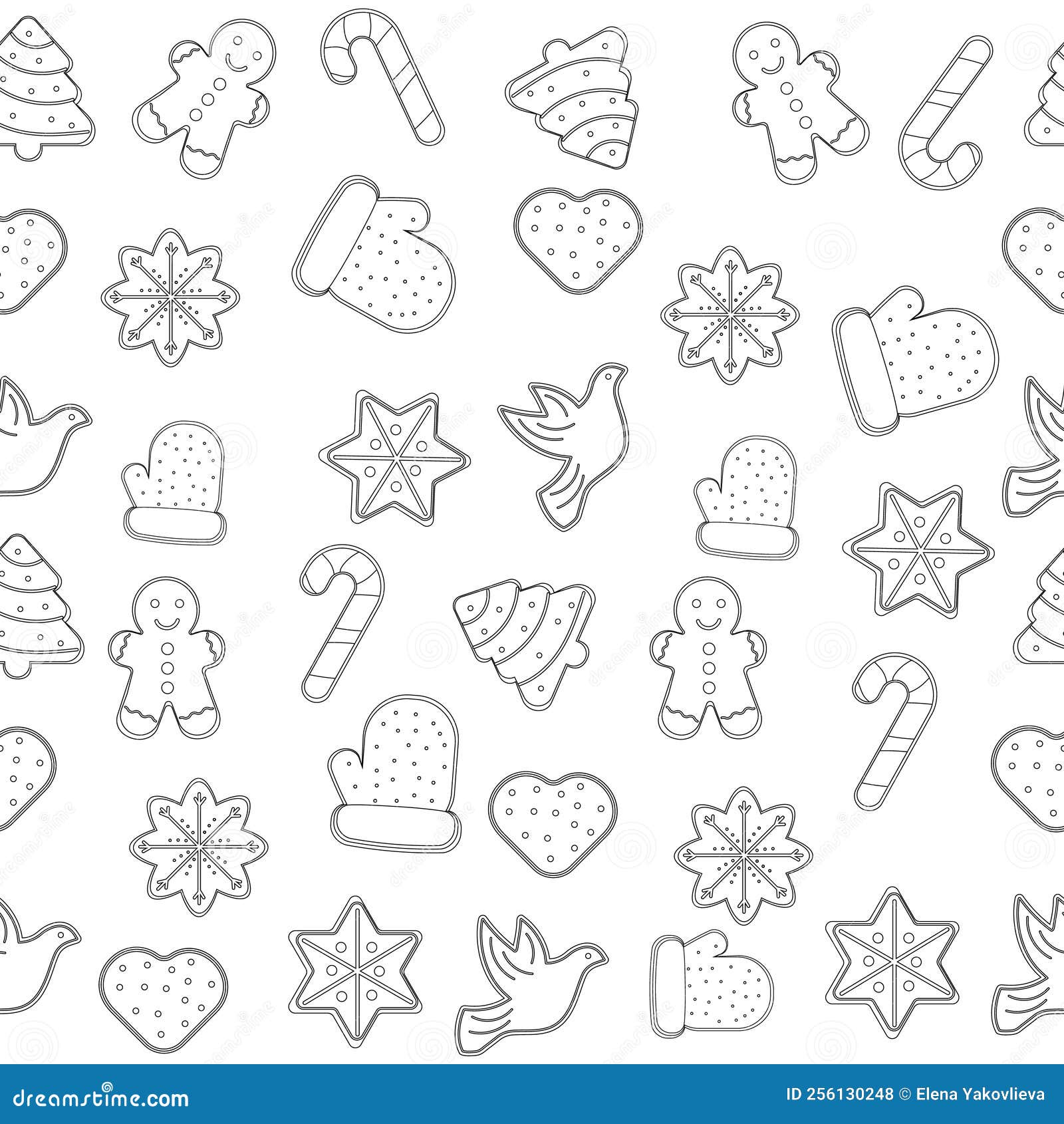 Seamless Outline of a Christmas Gingerbread Cookie Pattern. Vector ...
