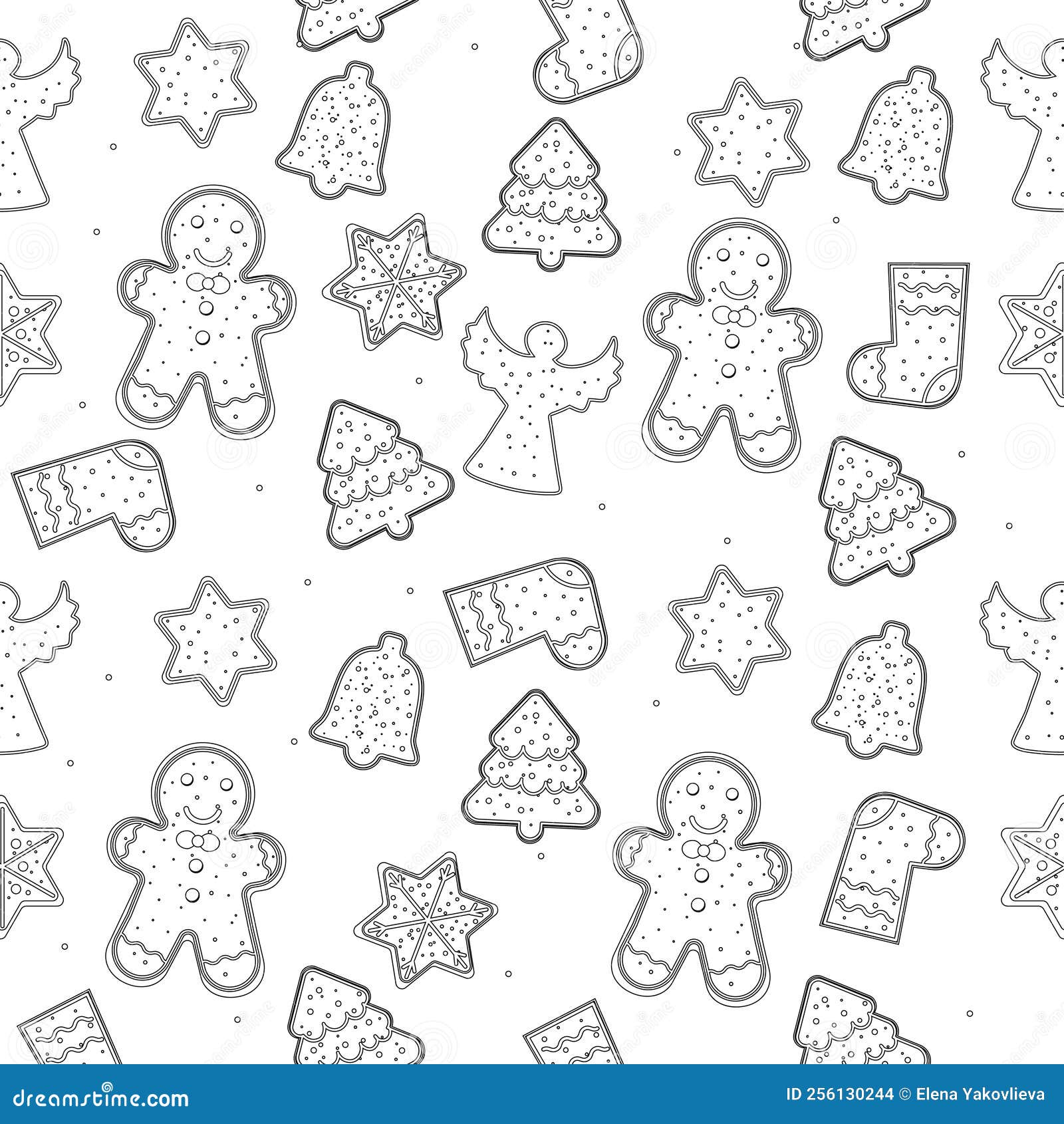 Seamless Outline of a Gingerbread Christmas Pattern. Vector ...