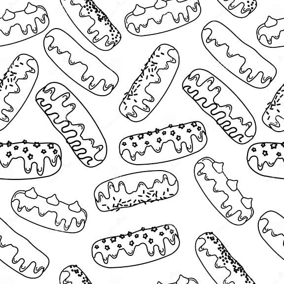 Seamless Outline Pattern Eclair Hand Drawn Stock Illustration ...